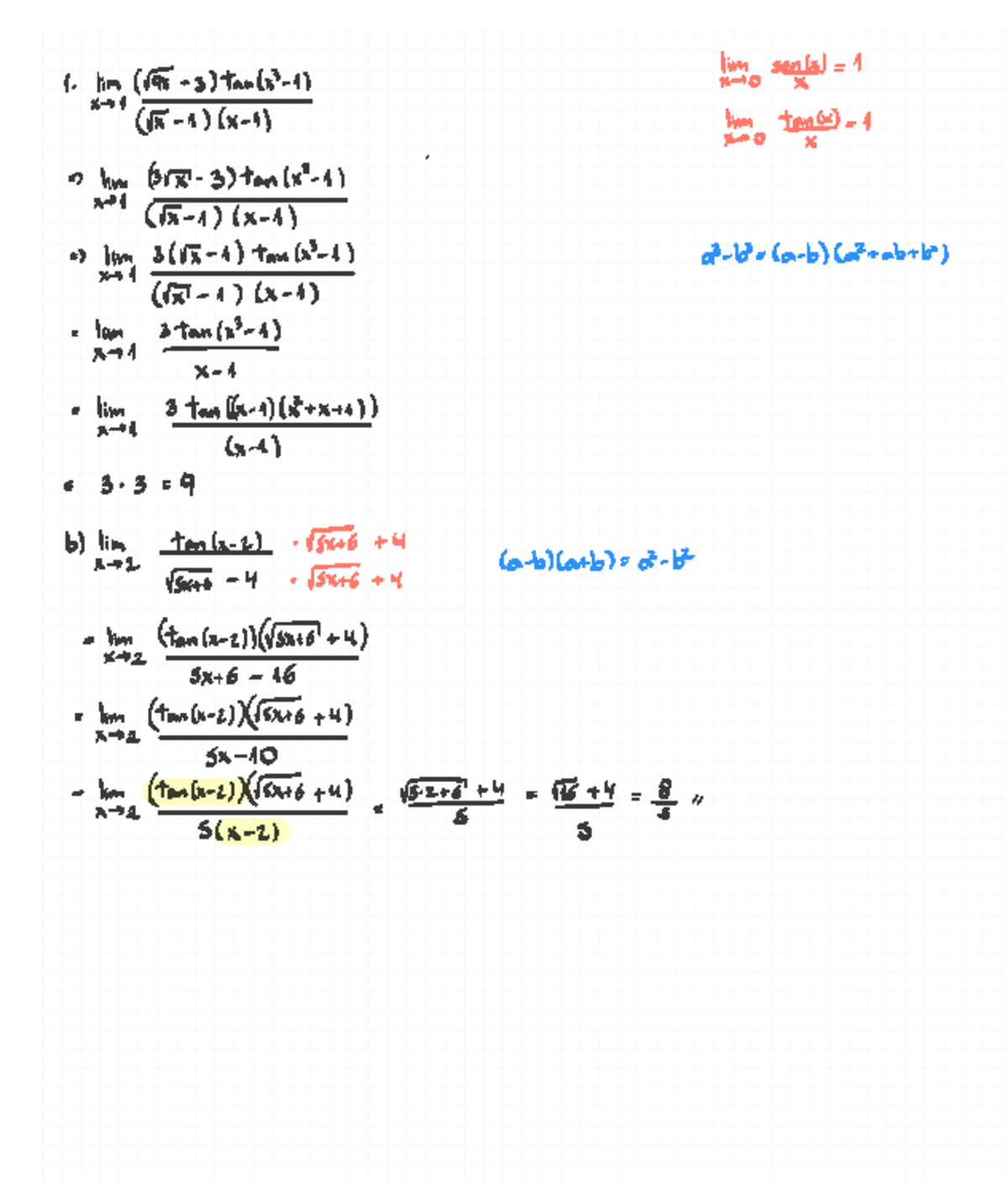 Trigonometría ejercicios - lim (-3) tan(- im) = 1 (r - 1)(x - 1) Lin ...