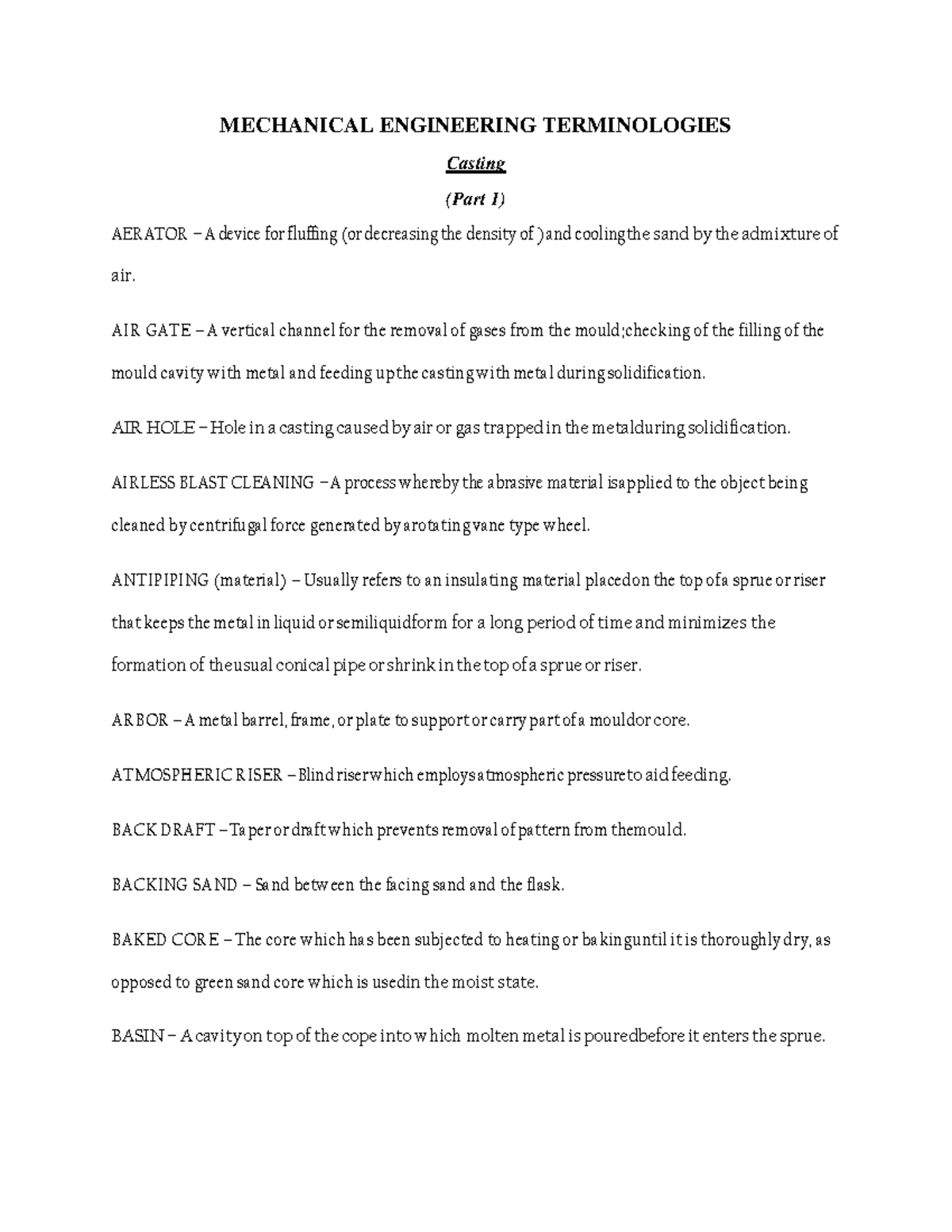 Mechanical Engineering Terms- Casting Part 1 - MECHANICAL ENGINEERING ...