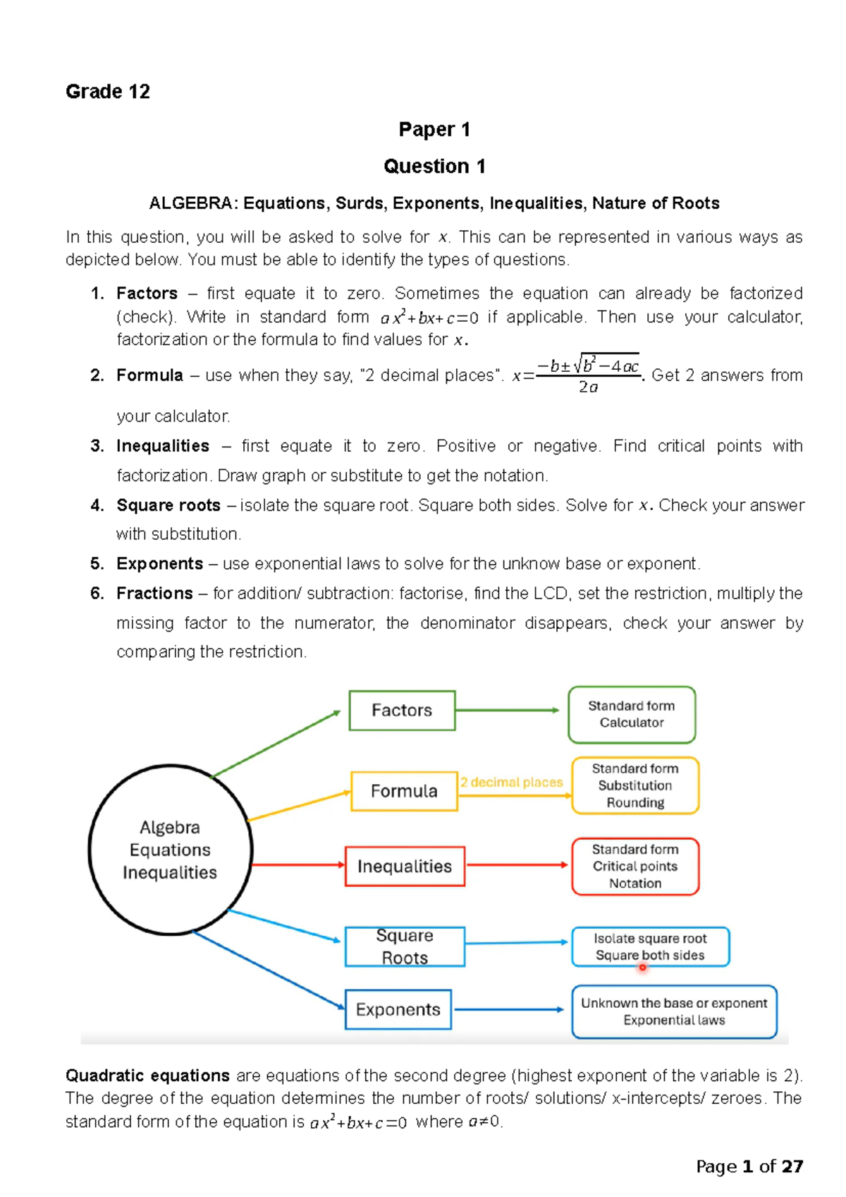 Grade 12 Paper 1 Question 1 2024 - Grade 12 Paper 1 Question 1 ALGEBRA ...