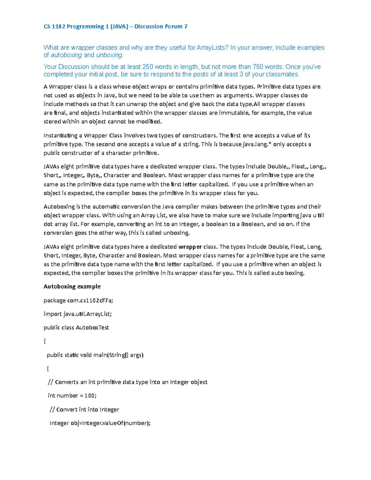 CS1102 Programming 1 - Discussion 7 - CS 1102 Programming 1 (JAVA ...