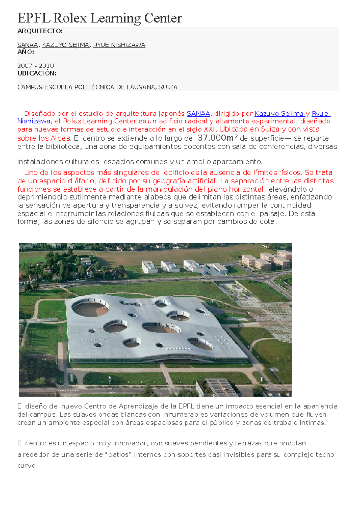 EPFL Rolex Learning Center - EPFL Rolex Learning Center ARQUITECTO ...