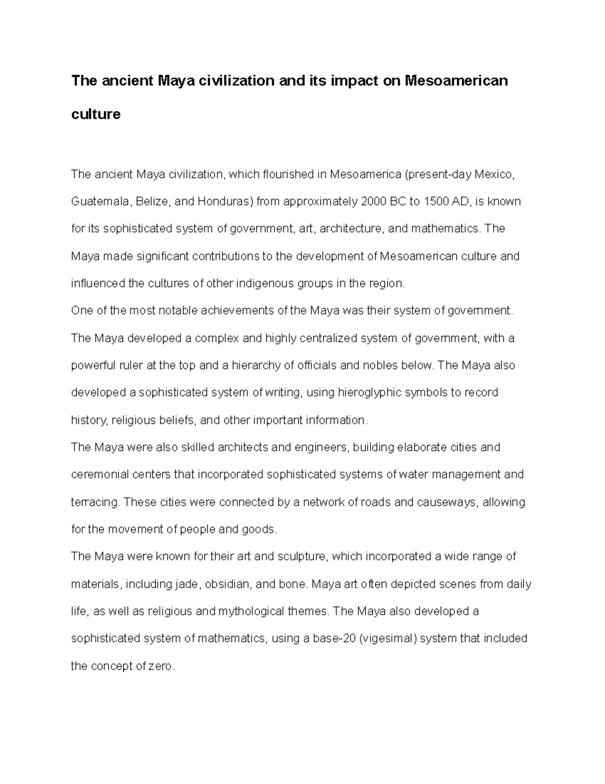 The ancient Maya civilization and its impact on Mesoamerican culture ...