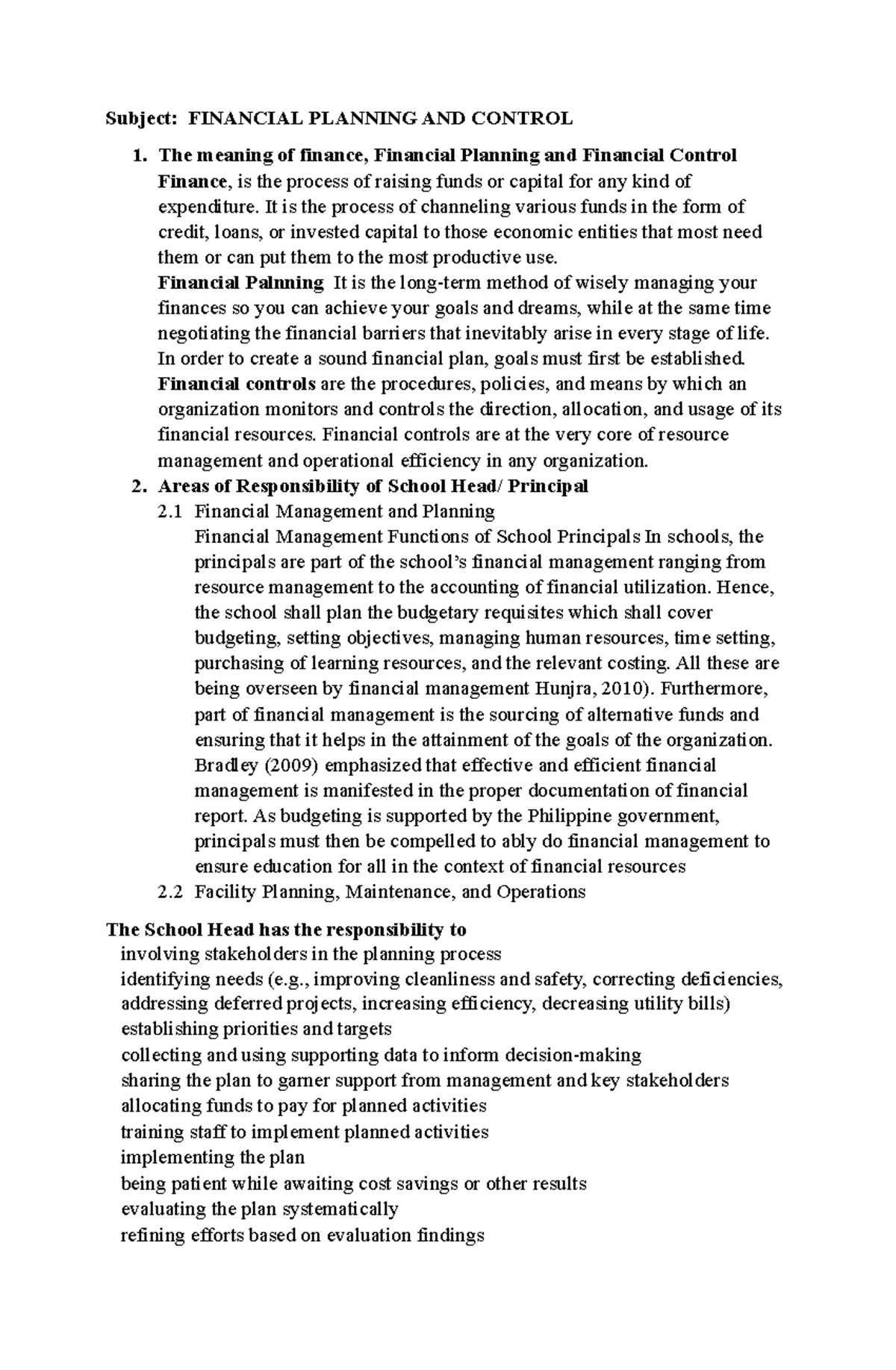 Financial Planning AND Control - Subject: FINANCIAL PLANNING AND ...