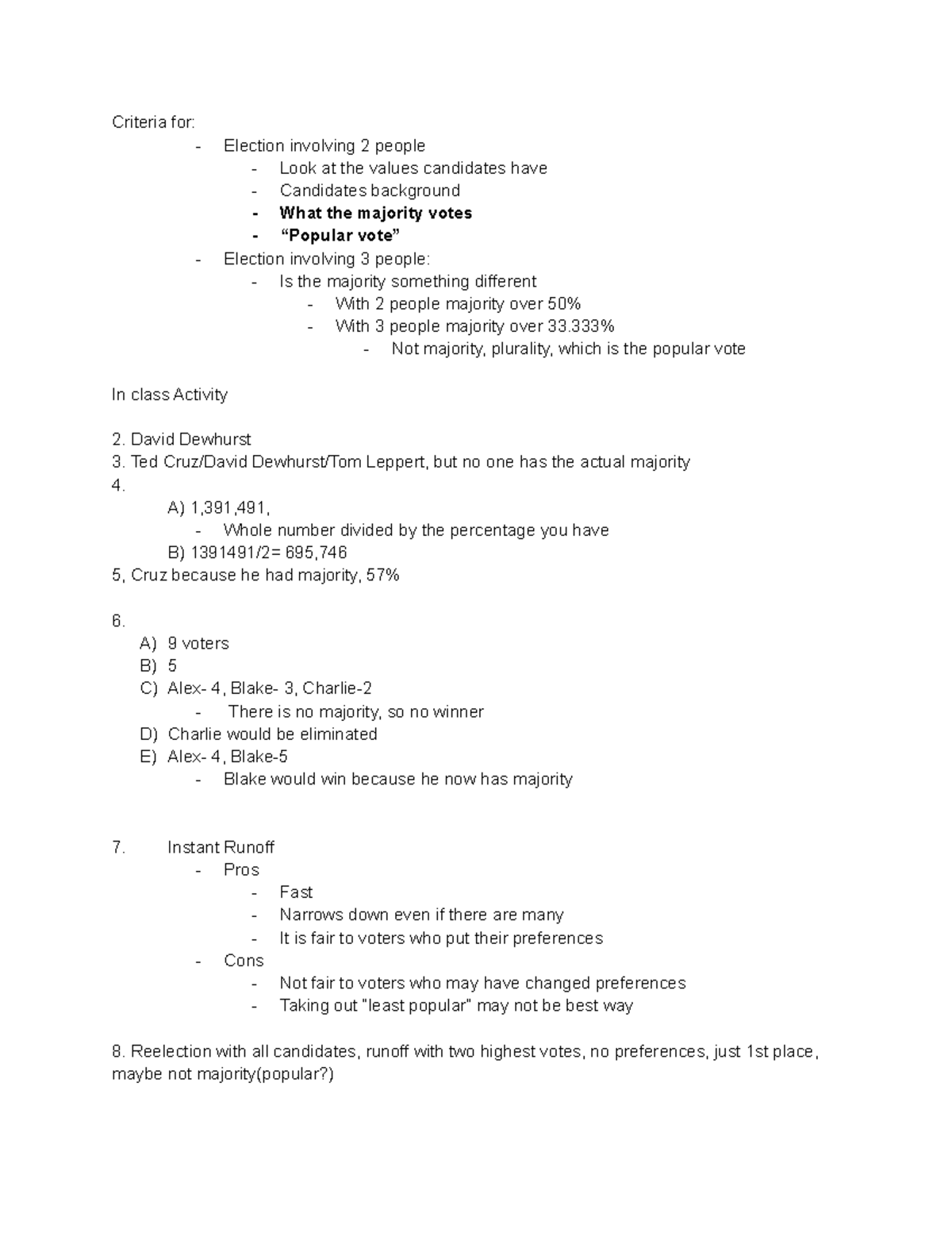 Instant Runoff 1.C Practice - Criteria for: - Election involving 2 ...