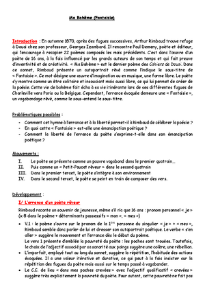 Ma boheme rimbaud - lecture analytique - « Ma Bohême » d’Arthur Rimbaud Introduction « Ma Bohème ...