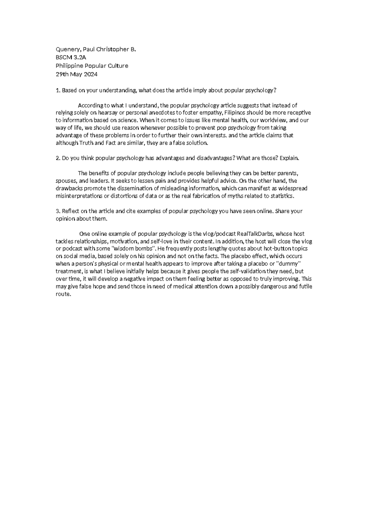 Act 3 - Quenery, Paul Christopher B. BSCM 3 Philippine Popular Culture ...