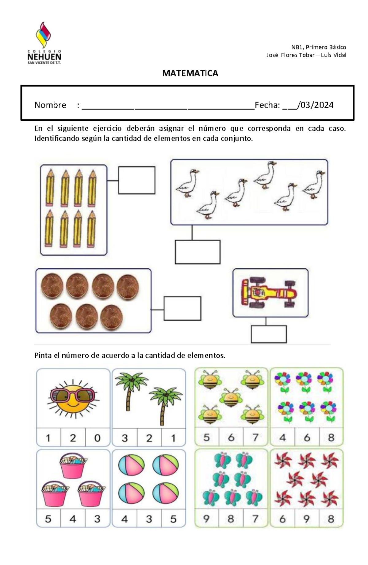 Matemática numeración 1-20 - NB1, Primero Básico José Flores Tobar ...