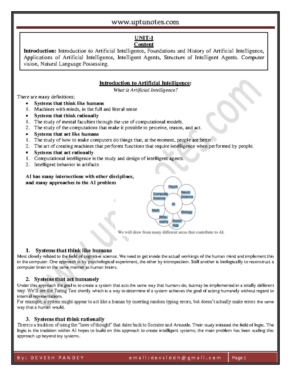 AI-Notes - Introduction to Artificial Intelligence: What is Artificial ...