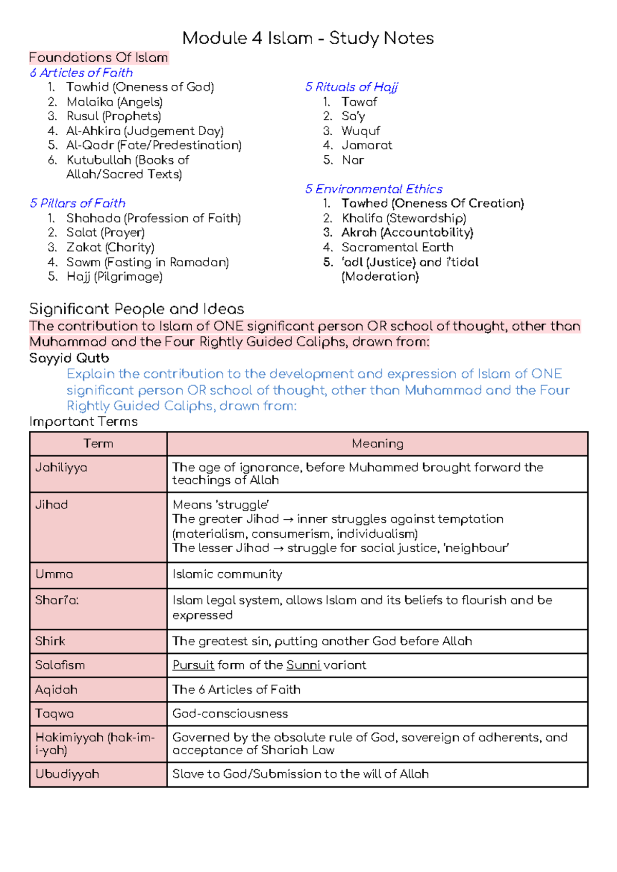 Module 4 Islam - Study Notes - Module 4 Islam - Study Notes Foundations ...