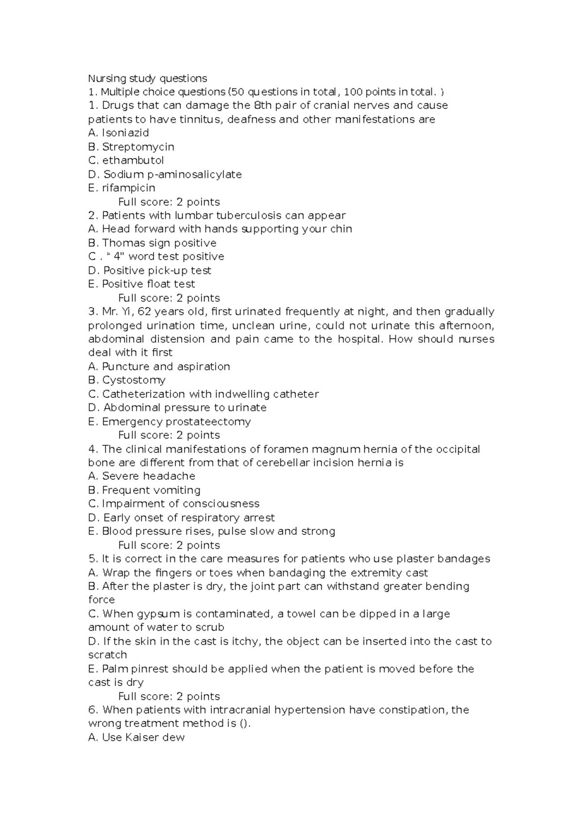 Nursing study questions - Nursing study questions Multiple choice ...