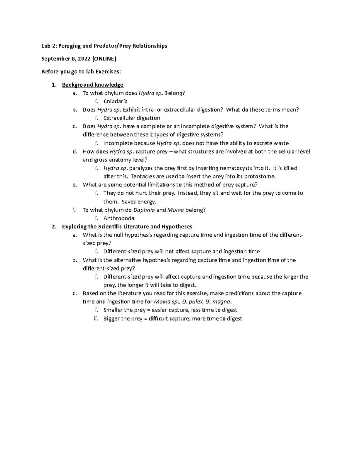 BIOL2071 Lab 2 Predator-Prey Relationships - Lab 2: Foraging and Predator/Prey Relationships ...
