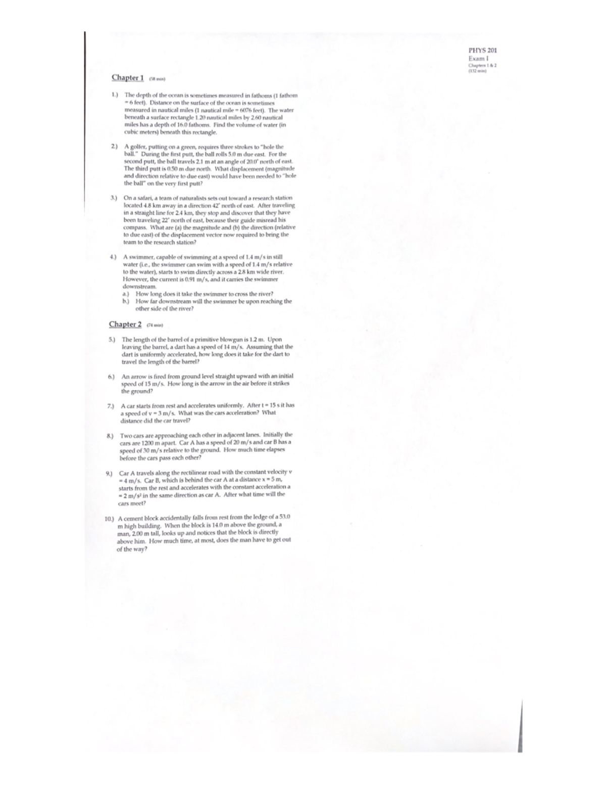 PHYS 201 coursework for exam number 1 - STAT 302 - Studocu