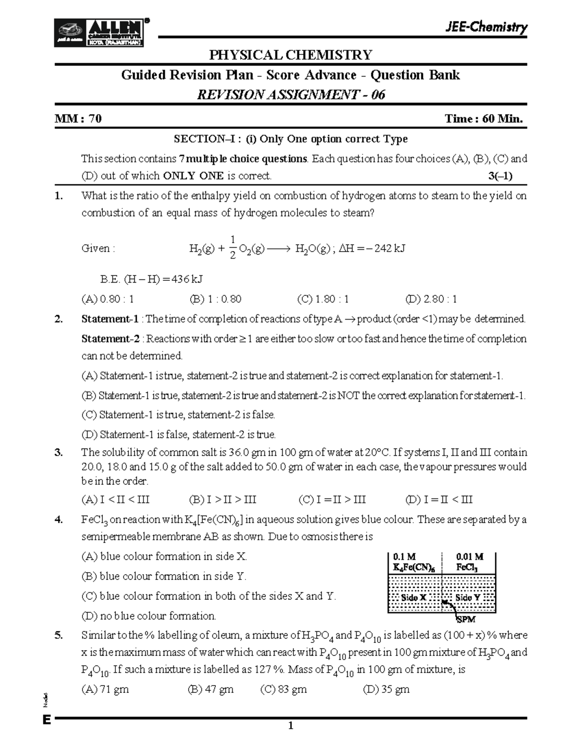 RA-06 - chemistry - Node E 1 PHYSICAL CHEMISTRY Guided Revision Plan ...