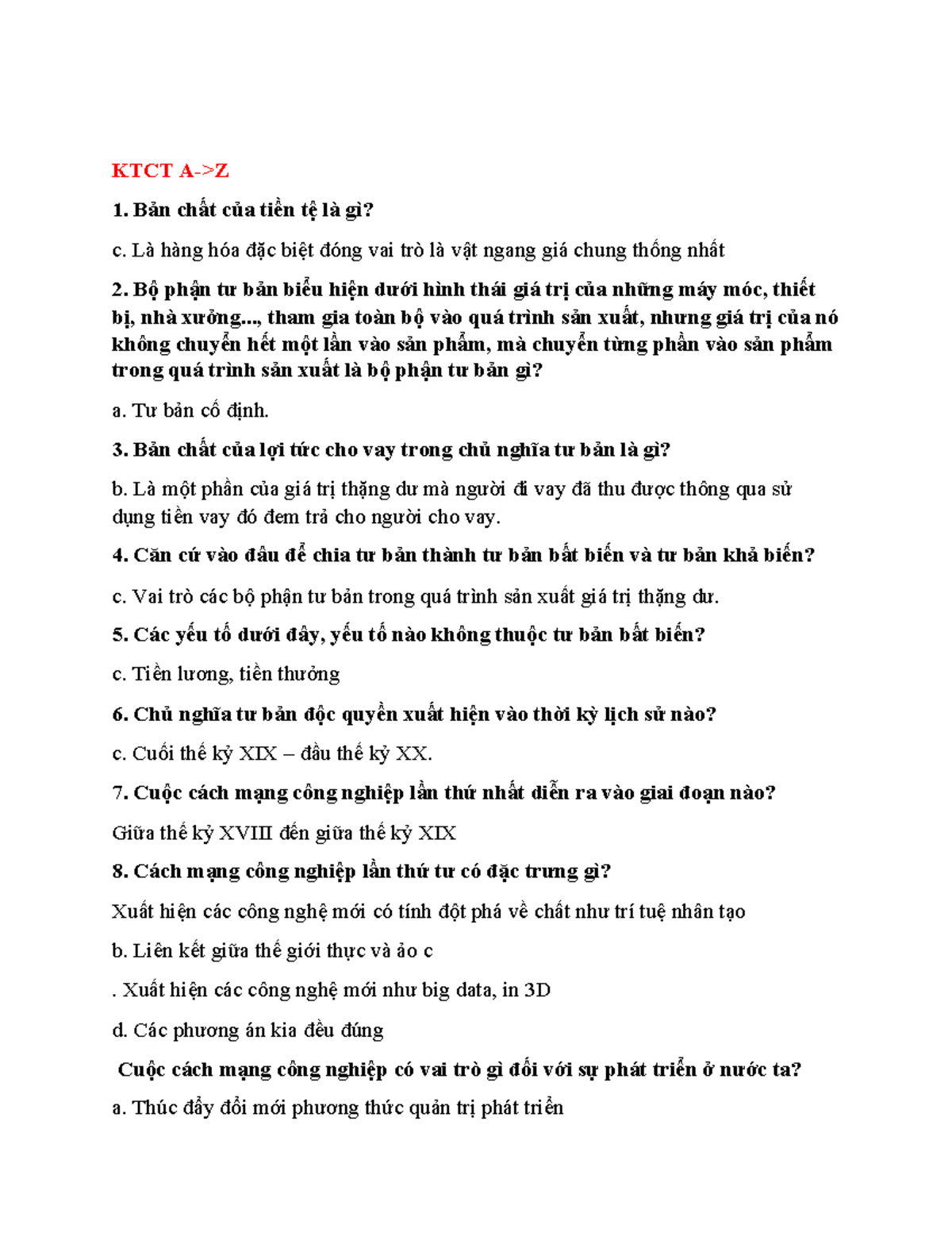 KINH TẾ Chính TRỊ FULL - rất hay - KTCT A->Z 1. B¿n ch¿t cÿa tißn tß là gì? c. Là hàng hóa ¿c ...