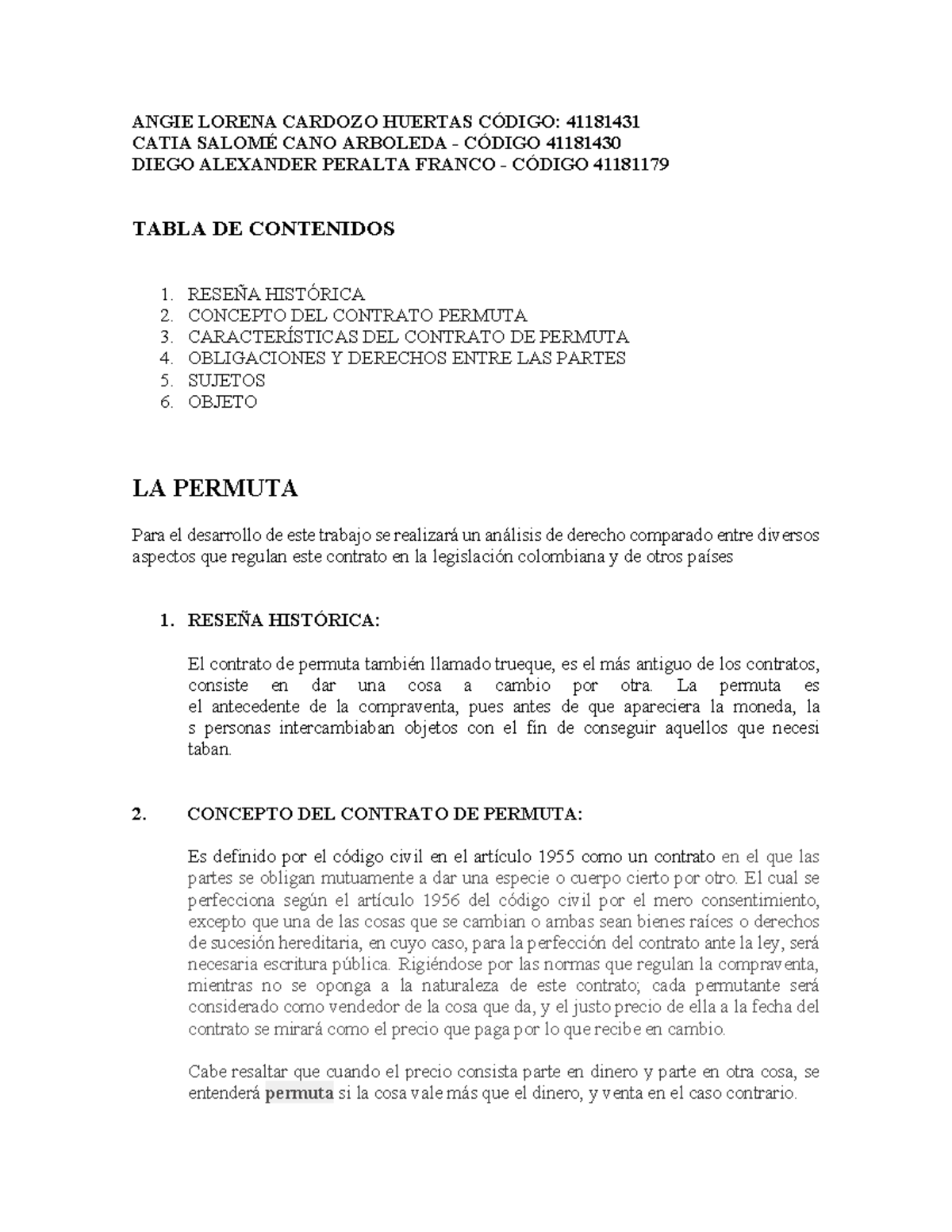 Contrato DE Permuta Trabajo - ANGIE LORENA CARDOZO HUERTAS CÓDIGO ...