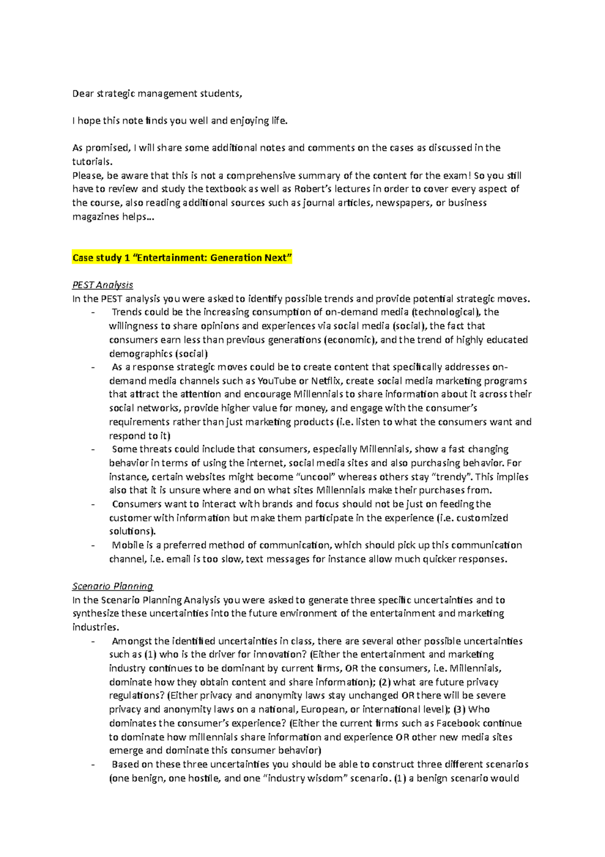 Strategic management tutorials - Dear strategic management students, I ...