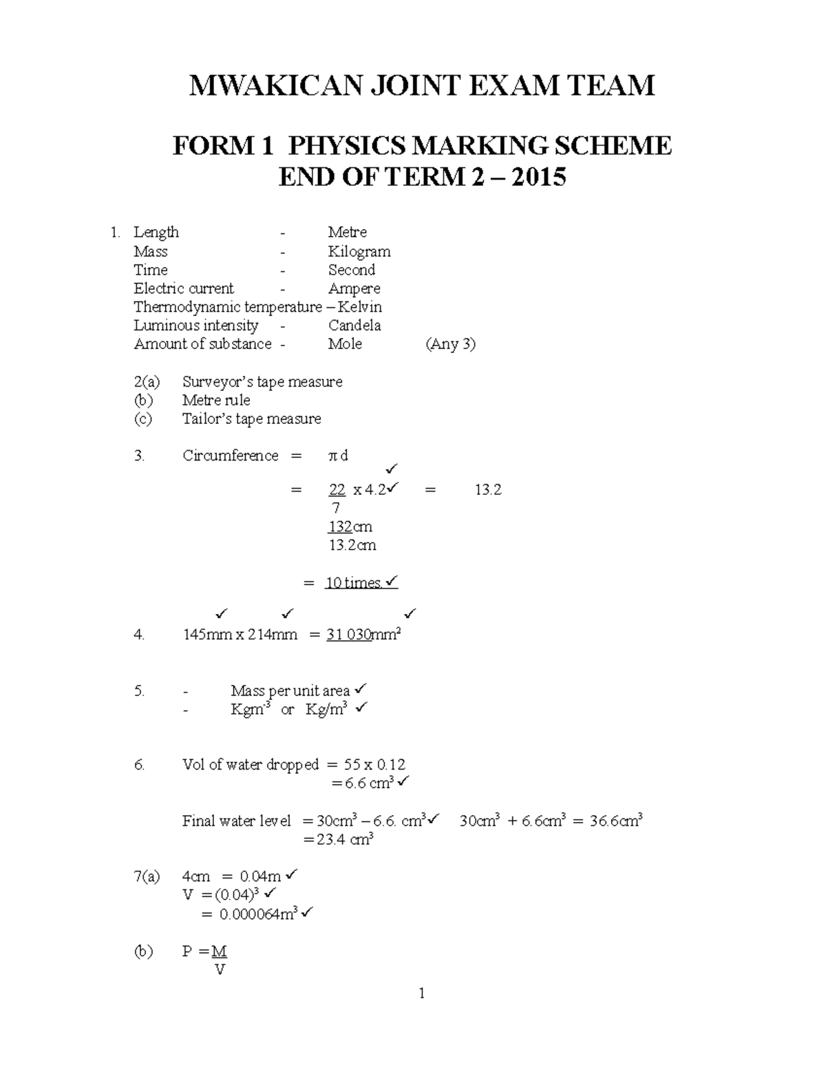 Physics form 1 m scheme mod07042022001 - MWAKICAN JOINT EXAM TEAM FORM ...