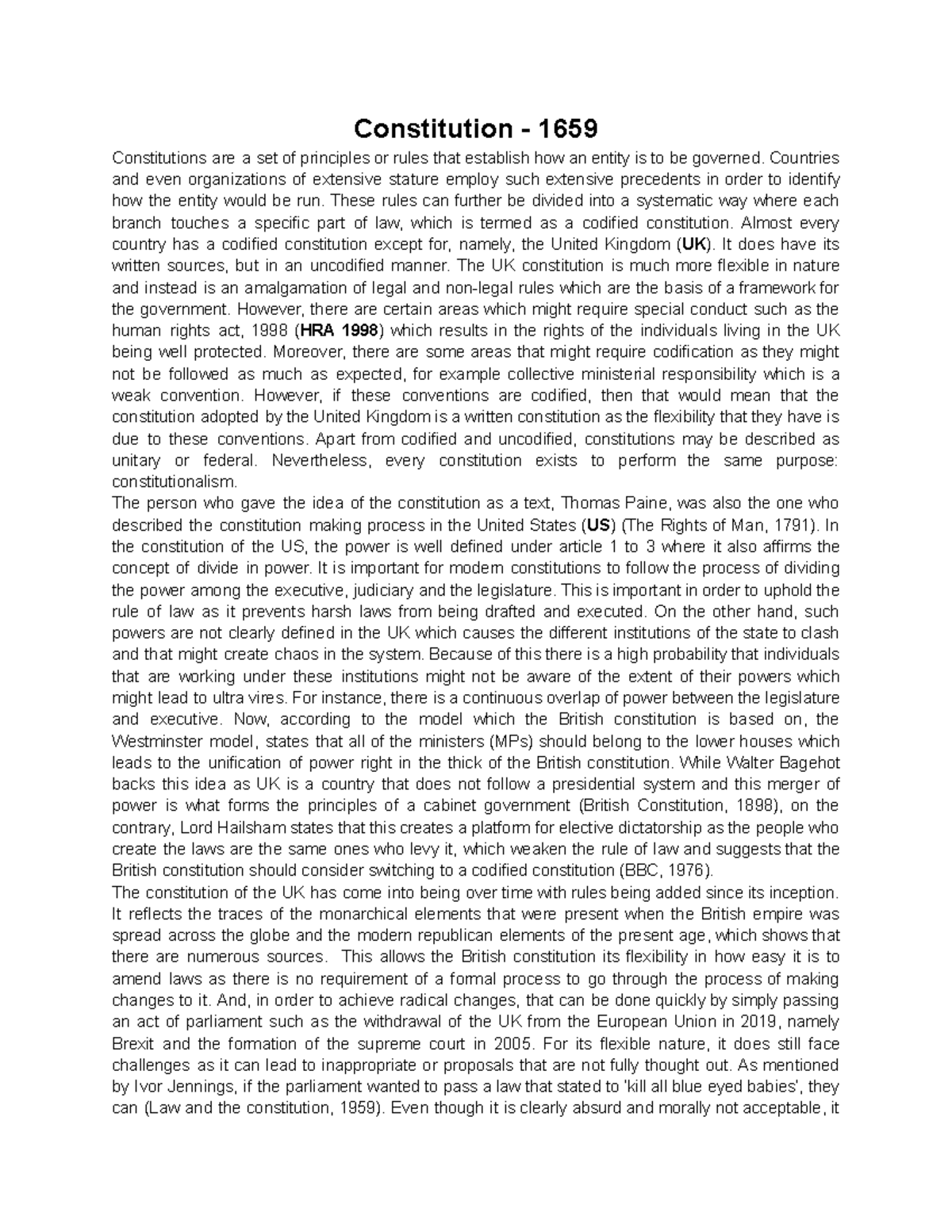 Constitution - sample notes - Constitution - 1659 Constitutions are a ...