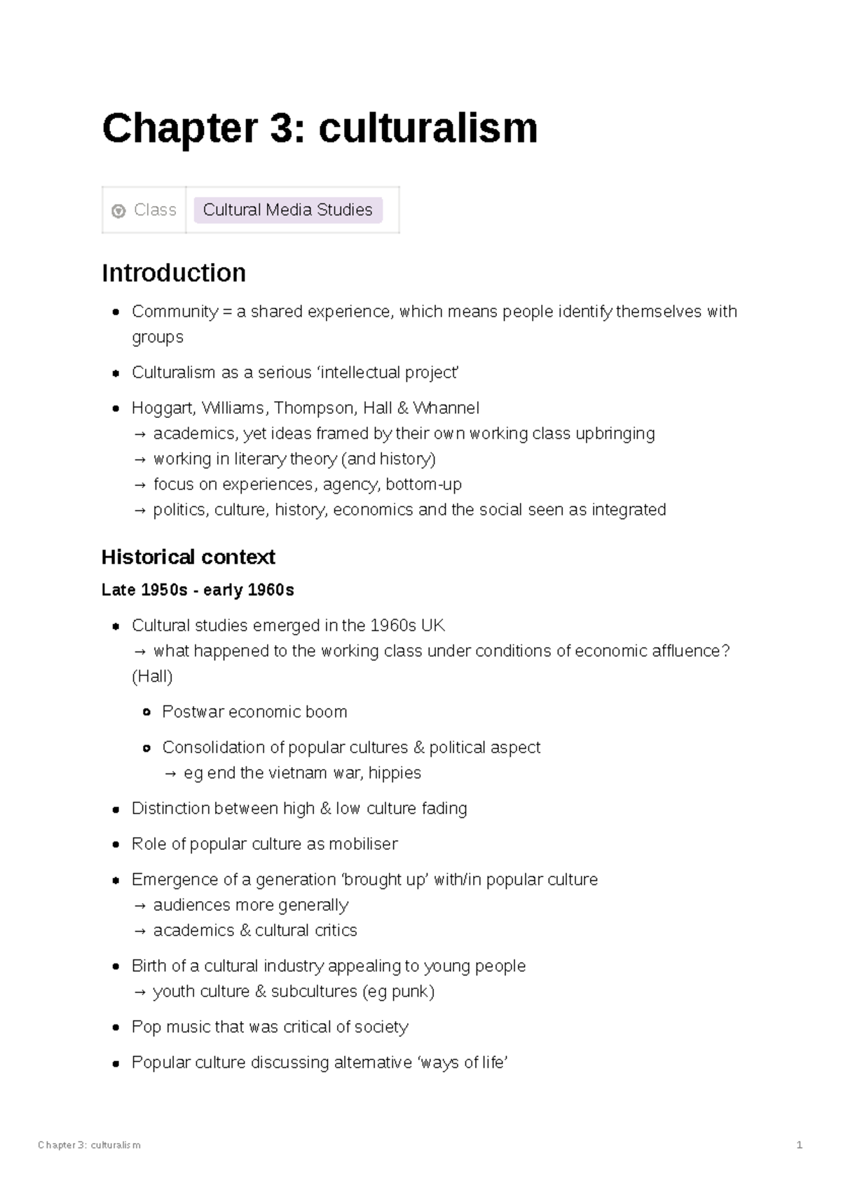 Chapter 3 culturalism - Samenvatting cultural media studies - Chapter 3 ...