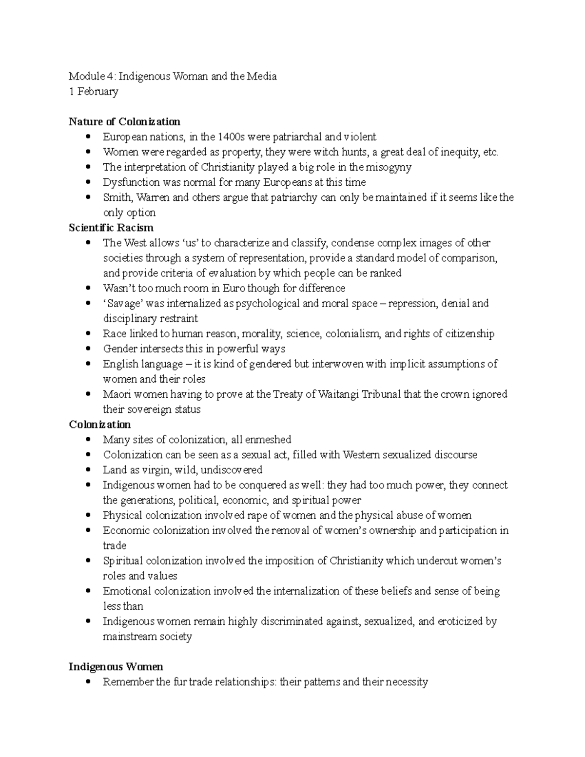 Module 4 - Lecture notes 4 - Module 4: Indigenous Woman and the Media 1 ...