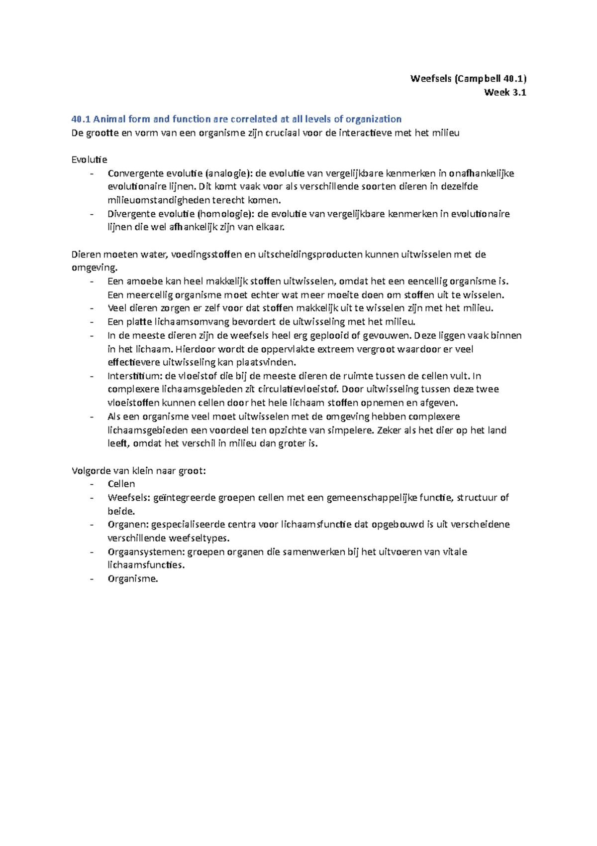 SV BDA 1 tm 3 - Samenvatting BDA toegepast (1 tm 3) - Weefsels ...