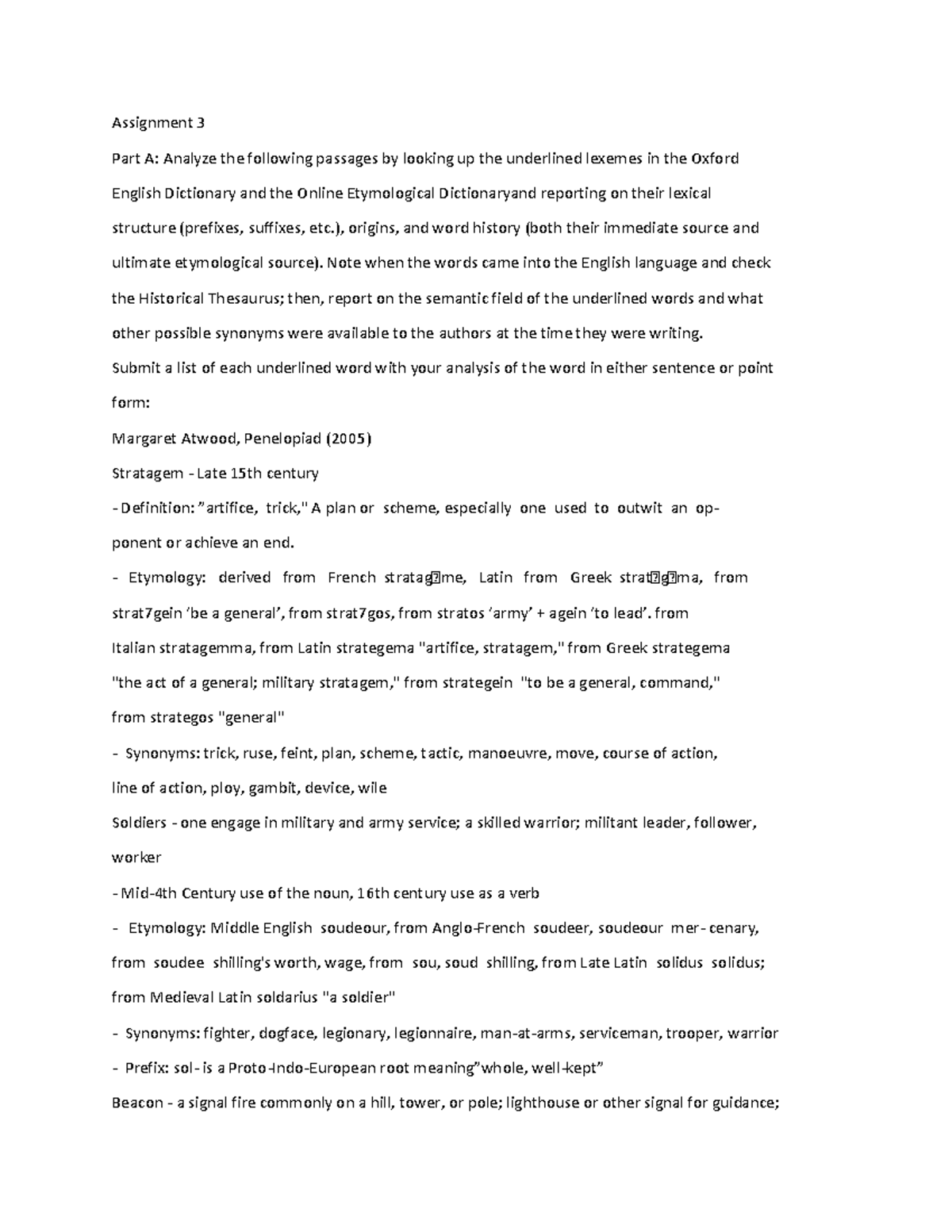 Assignment 3 part A Engl2646 - Assignment 3 Part A: Analyze the following passages by looking up ...