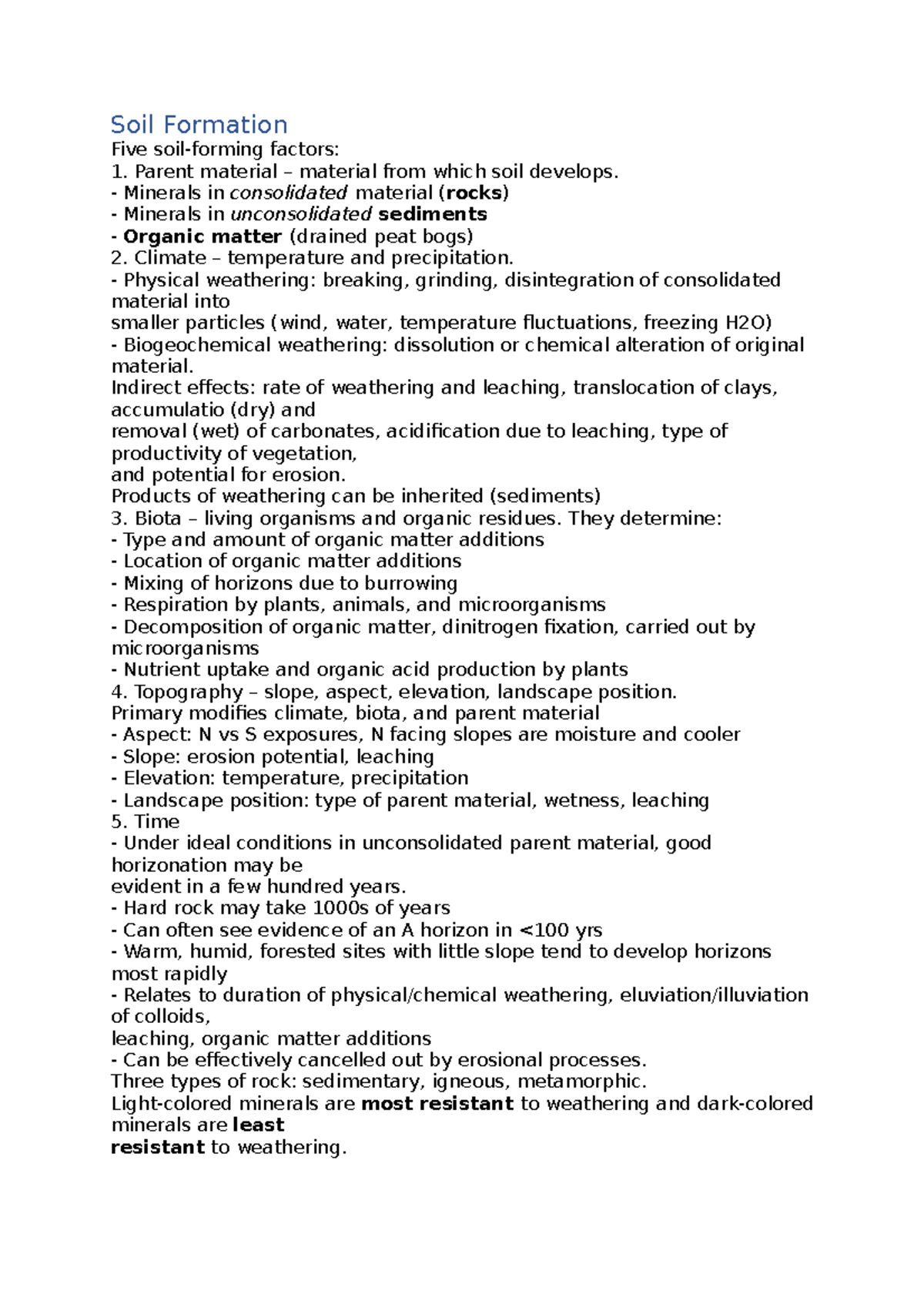 Soil Formation - Lecture notes PLSC 603 - Soil Formation Five soil ...