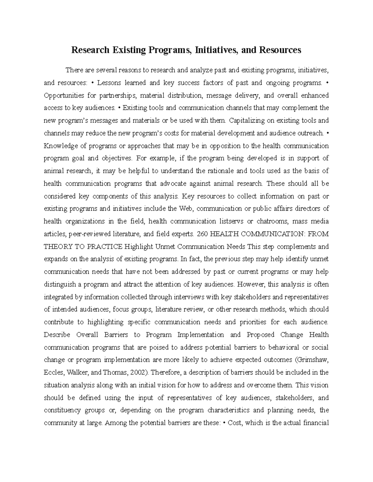 Research Existing Programs, Initiatives, and Resources ...