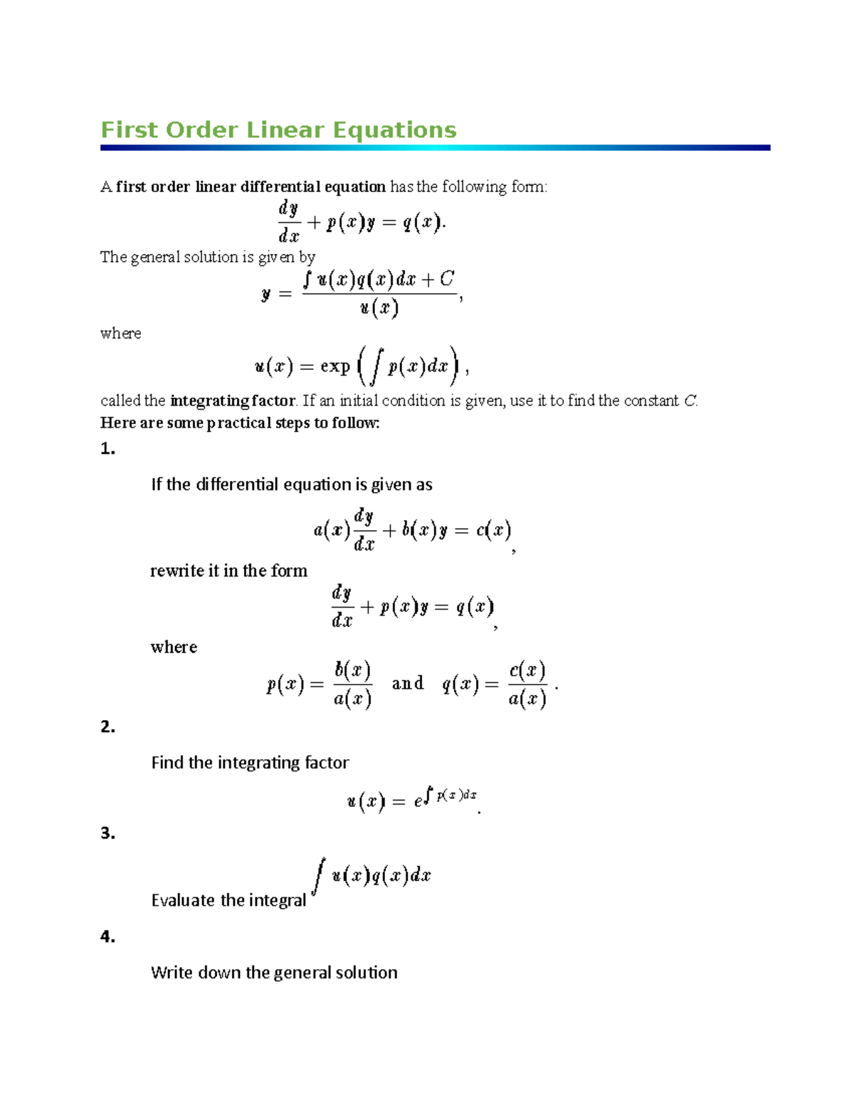 First Order Differential Equations With Formula and Practice - First ...