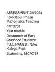 FMT3701 - Unisa - Foundation phase mathematics teaching - Studocu