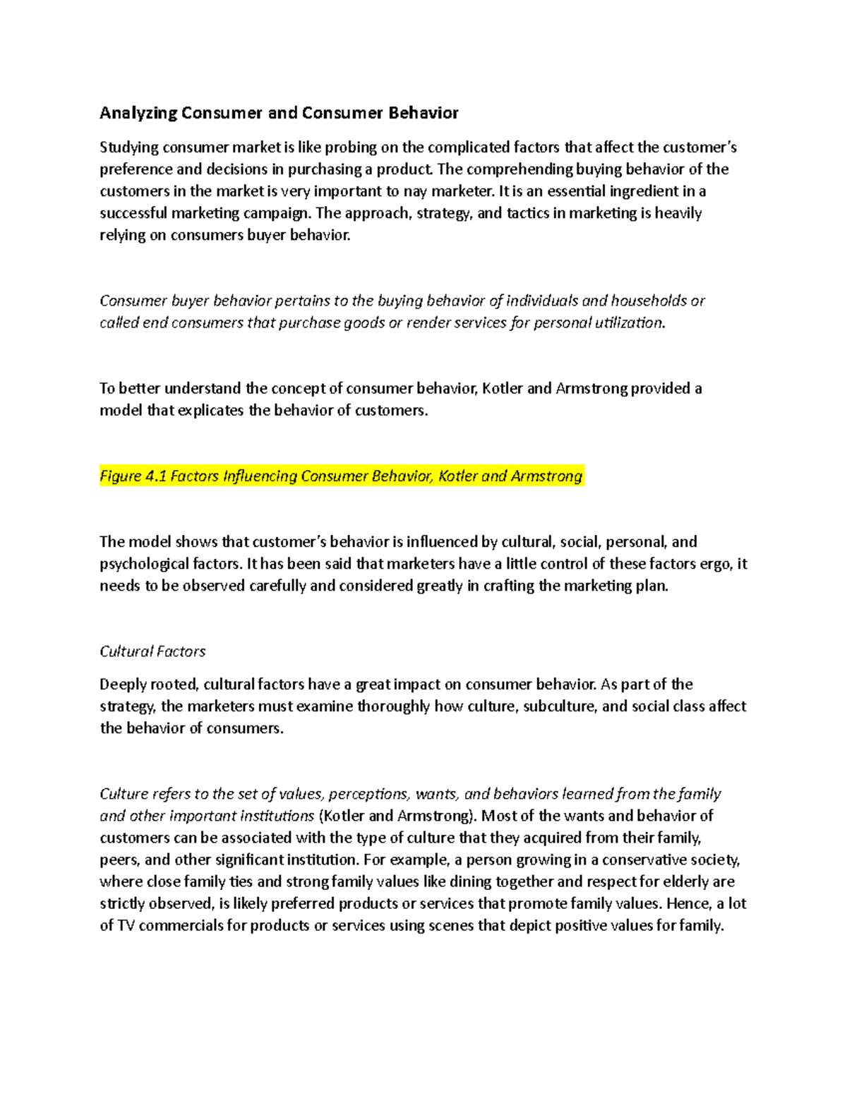 Marketing - Lecture notes handout for marketing - Analyzing Consumer ...