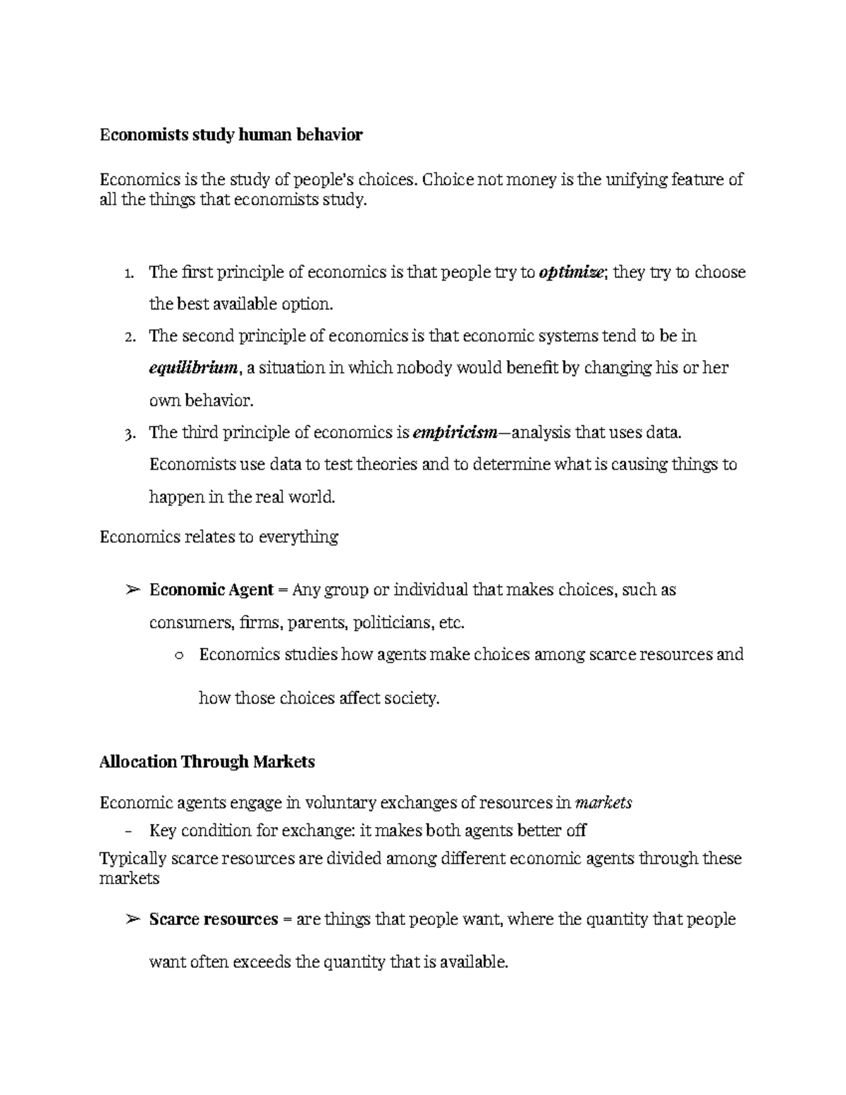 Econ Ch 1 Human Behavior - Economists study human behavior Economics is ...