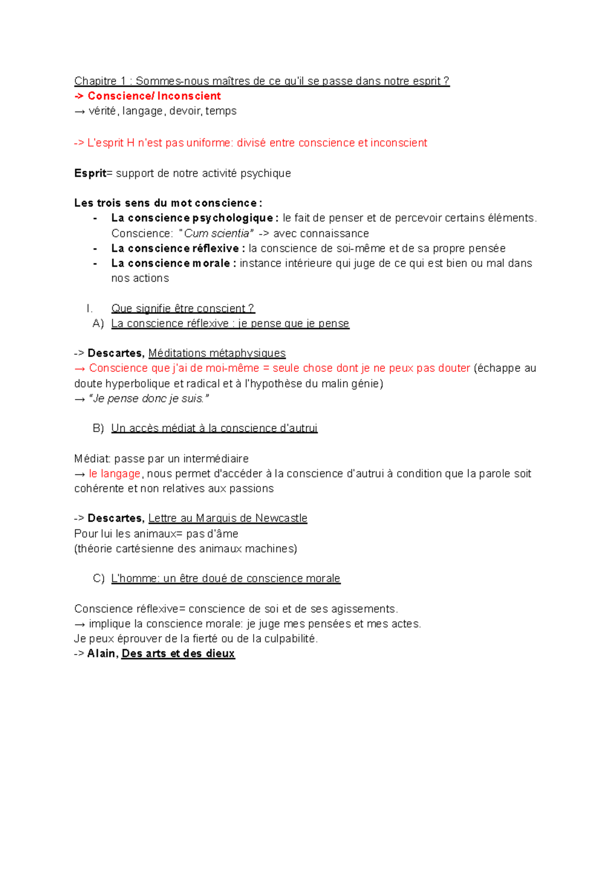 Philo Chap 1 Conscience Inconscient - Chapitre 1 : Sommes-nous maîtres ...