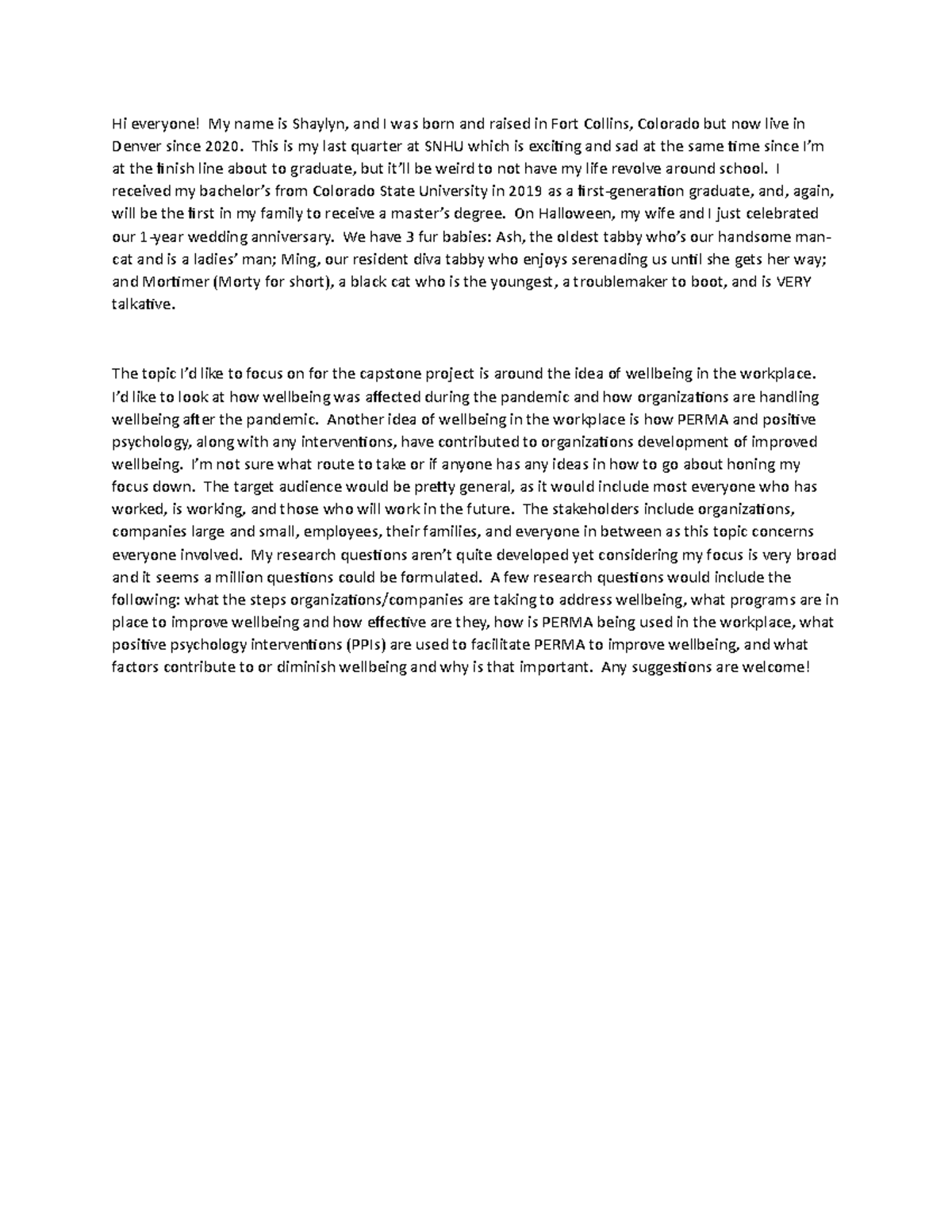 1-1 Discussion Potential Research Topic - Hi everyone! My name is ...