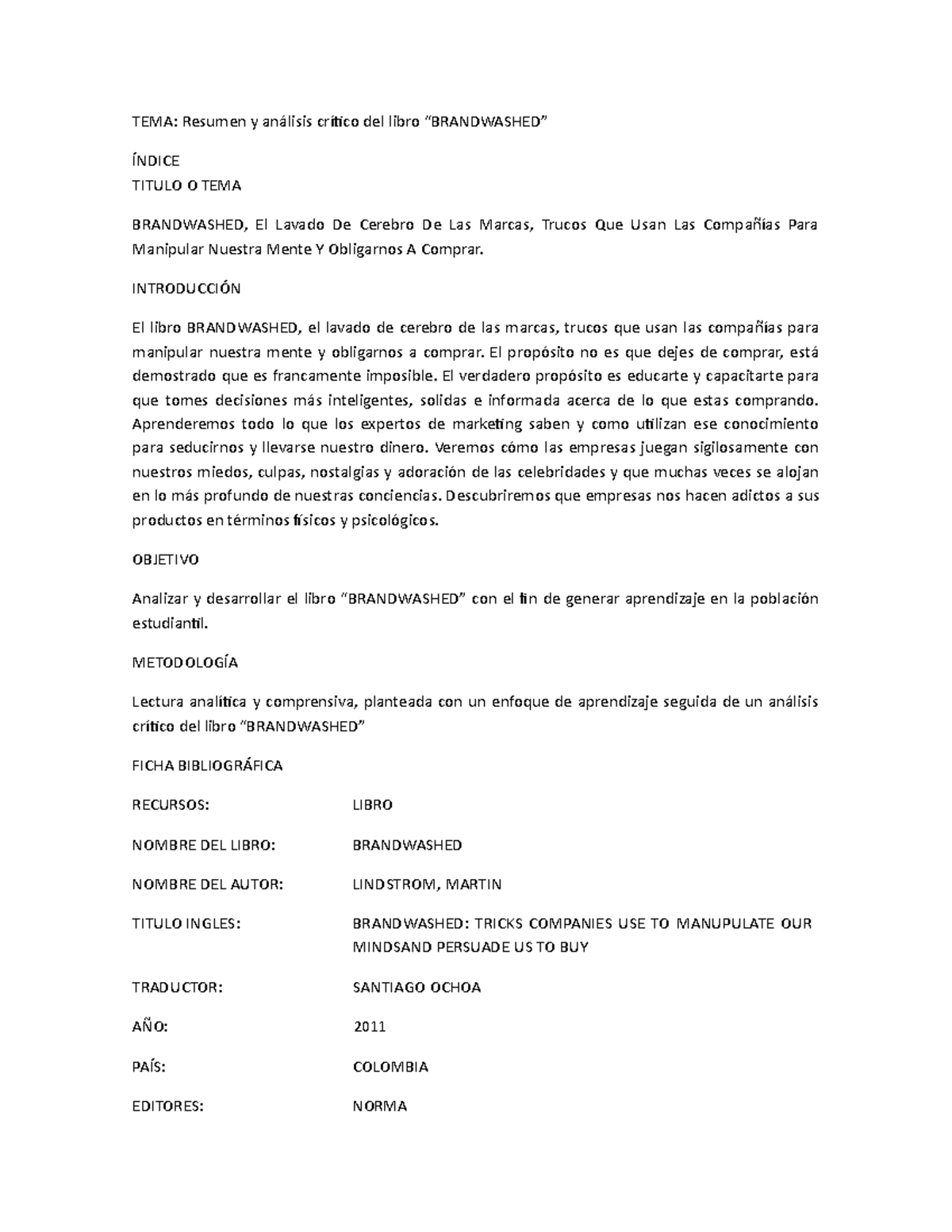 Brandwashed-resumen - resumen del libro capitulo por capitulo - TEMA ...