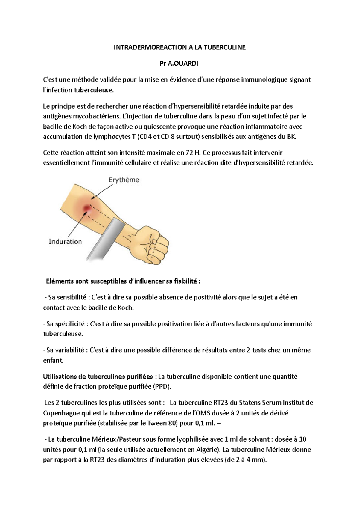 Intradermoreaction A LA Tuberculine - INTRADERMOREACTION A LA ...