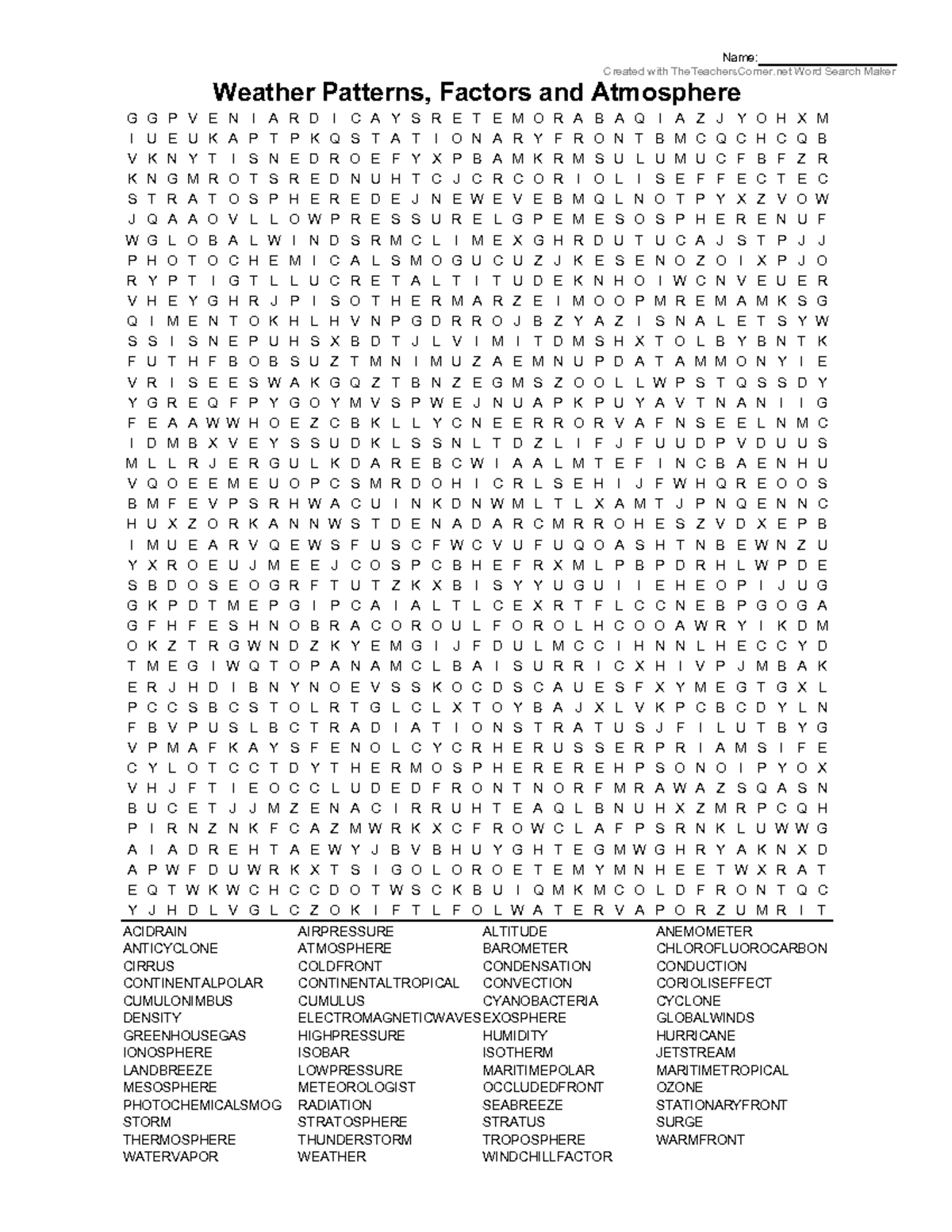 Weather Patterns Factorsandthe Atmosphere Word Search-1 - Created with ...
