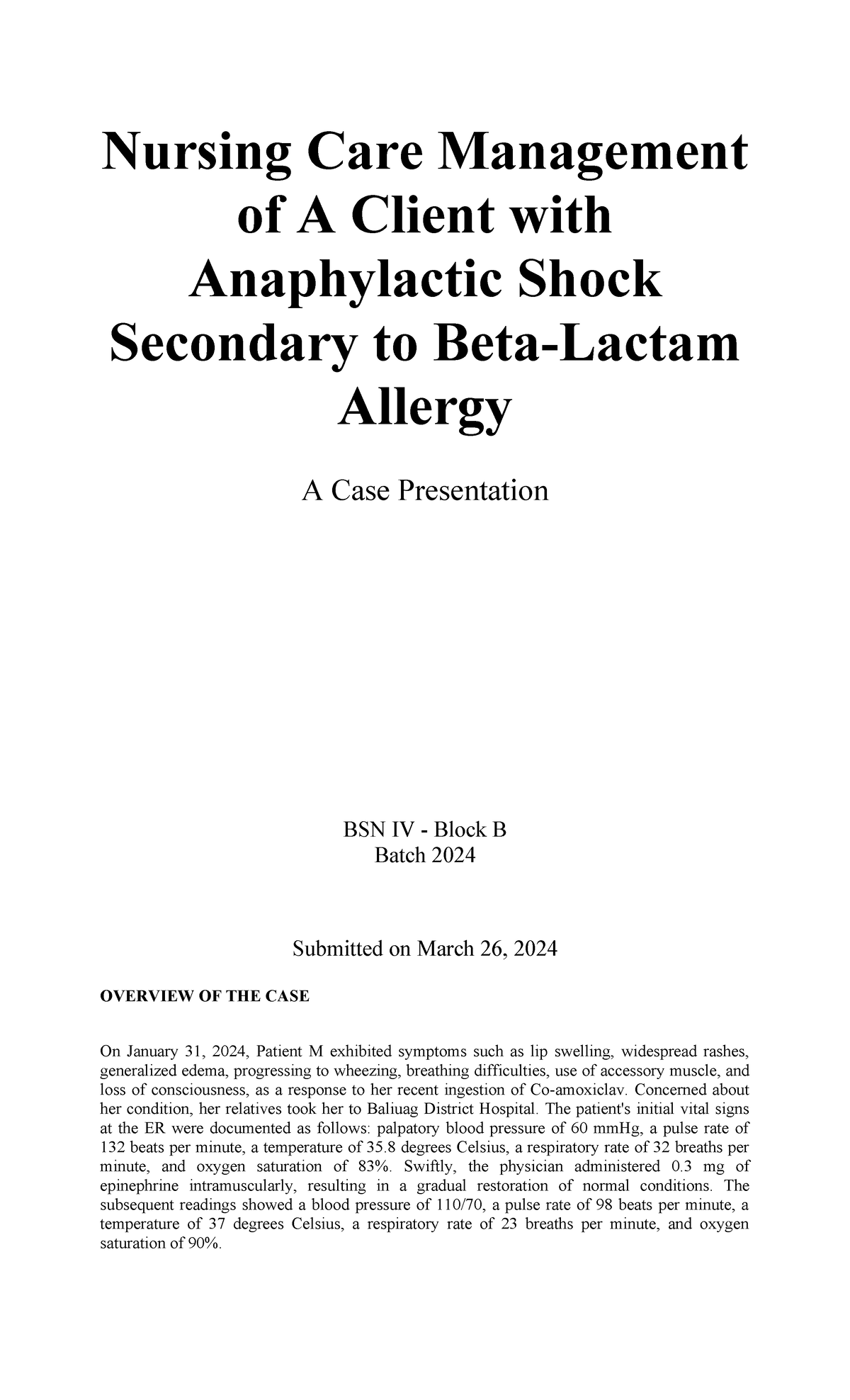 Anaphylactic Shock - Nursing Care Management of A Client with ...