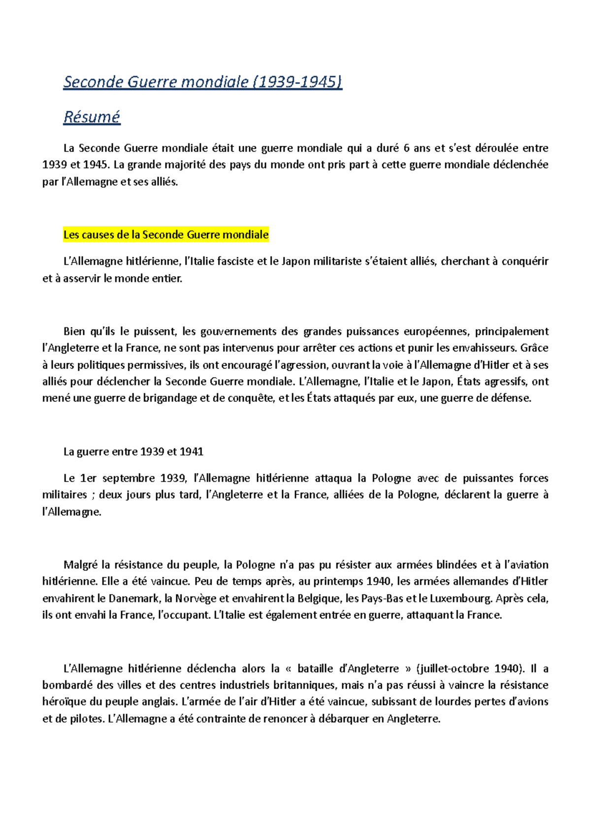 Seconde Guerre mondiale résumé - Seconde Guerre mondiale (1939-1945 ...