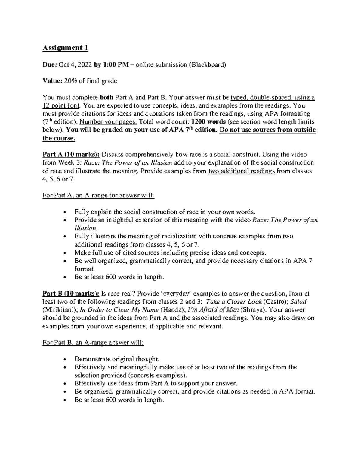 Instructions Assignment 1 - Assignment 1 Due: Oct 4, 2022 by 1:00 PM ...