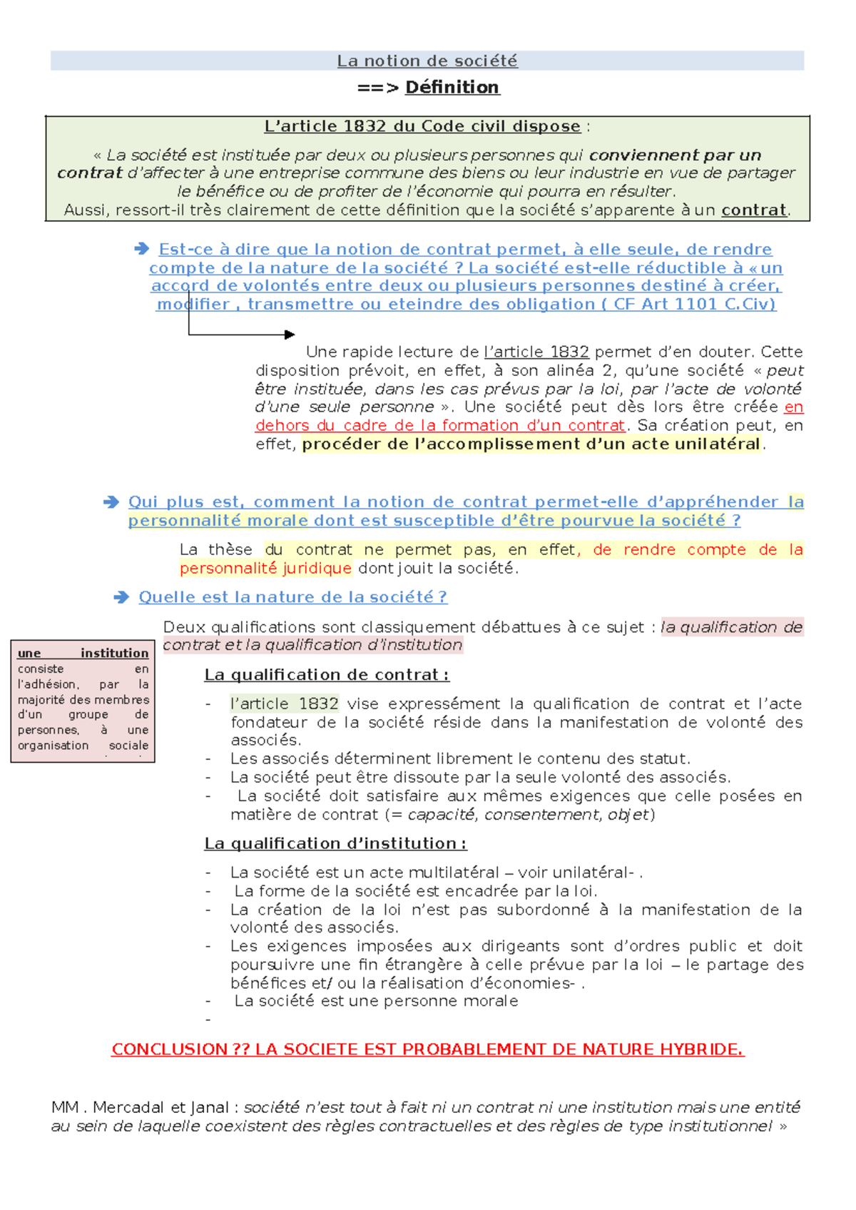 Fiche 1 La notion de société - La notion de société ==> Définition L ...