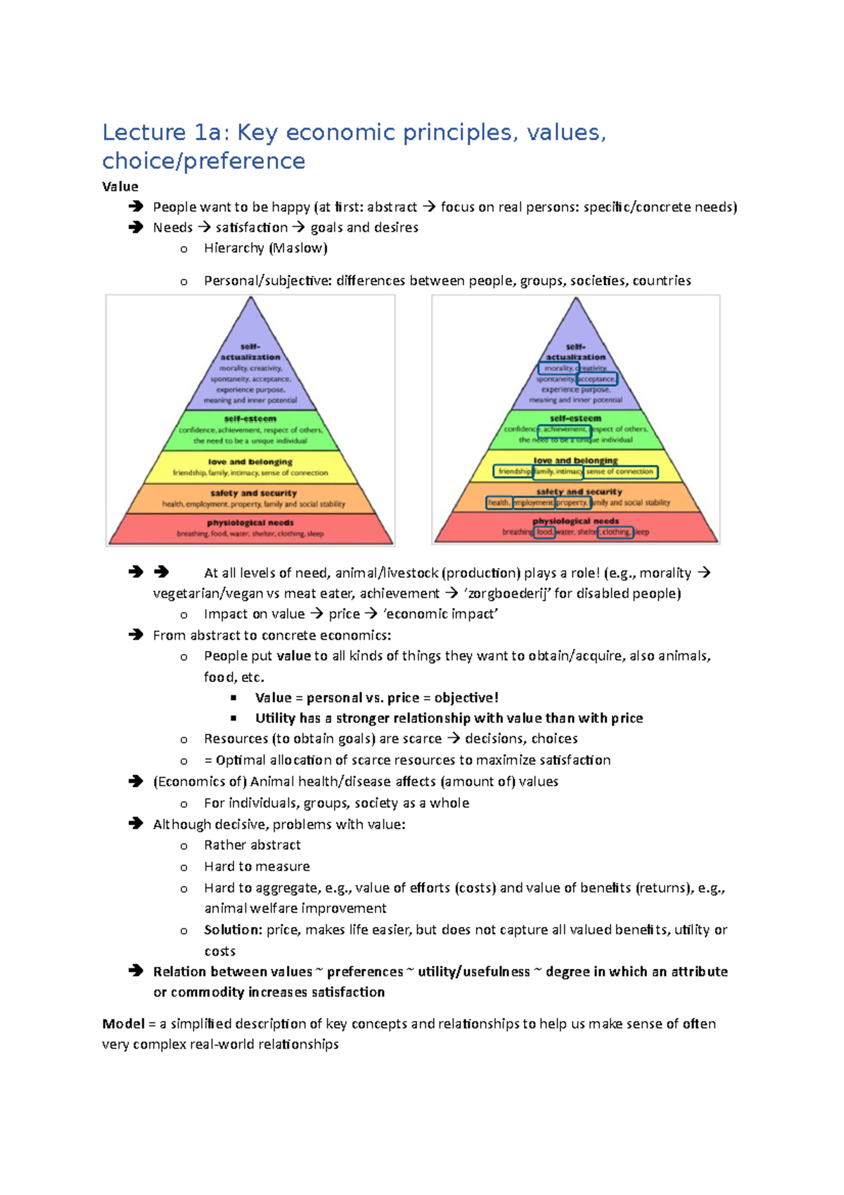 Economics of Animal Health and Food Safety summary - Lecture 1a: Key ...