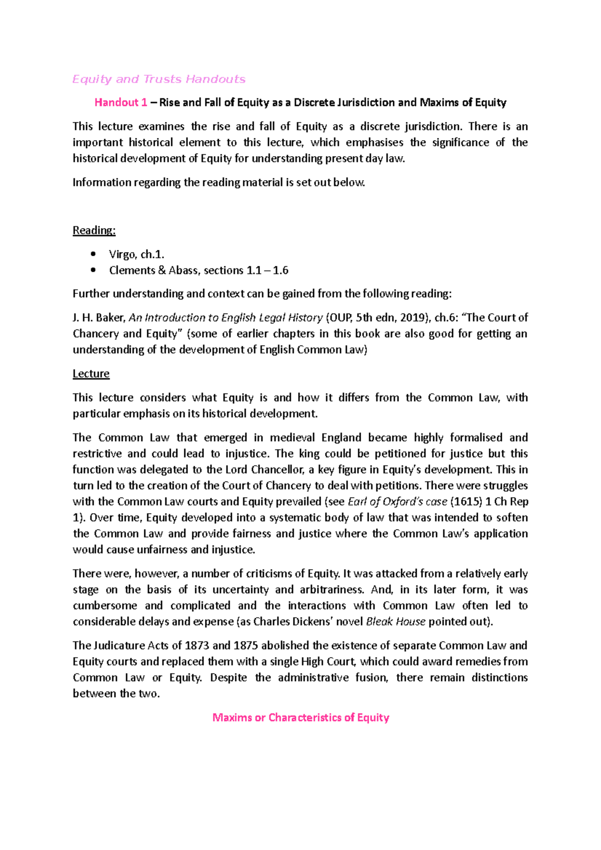 Equity and Trusts Handouts - Equity and Trusts Handouts Handout 1 ...