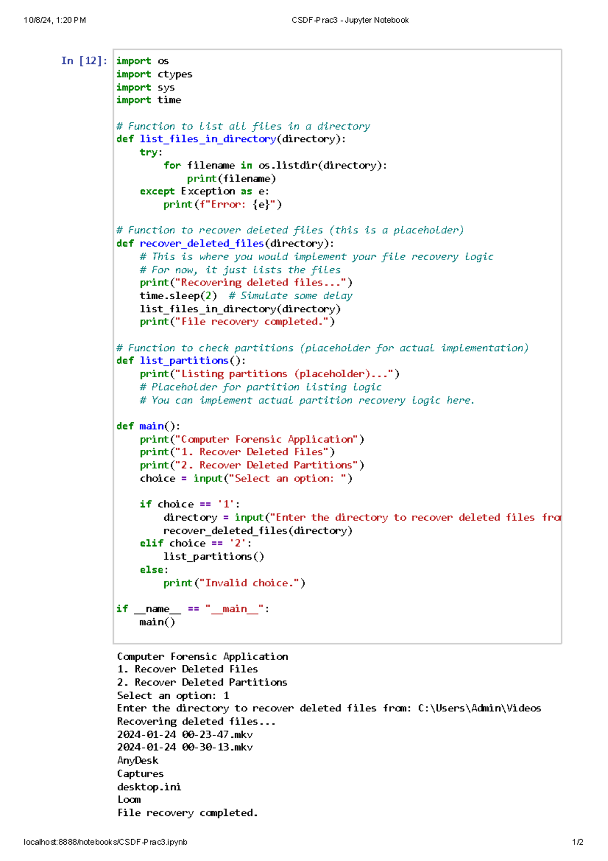 CSDF-Prac3 (1) merged - Screenshot of cyber - In [12]: Computer ...
