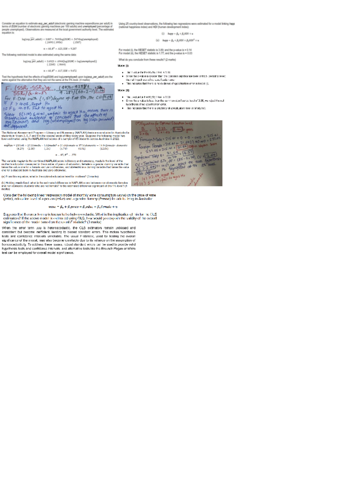 EGM and Unemployment: Regression Analysis 2041 Cheat Sheet - Consider ...