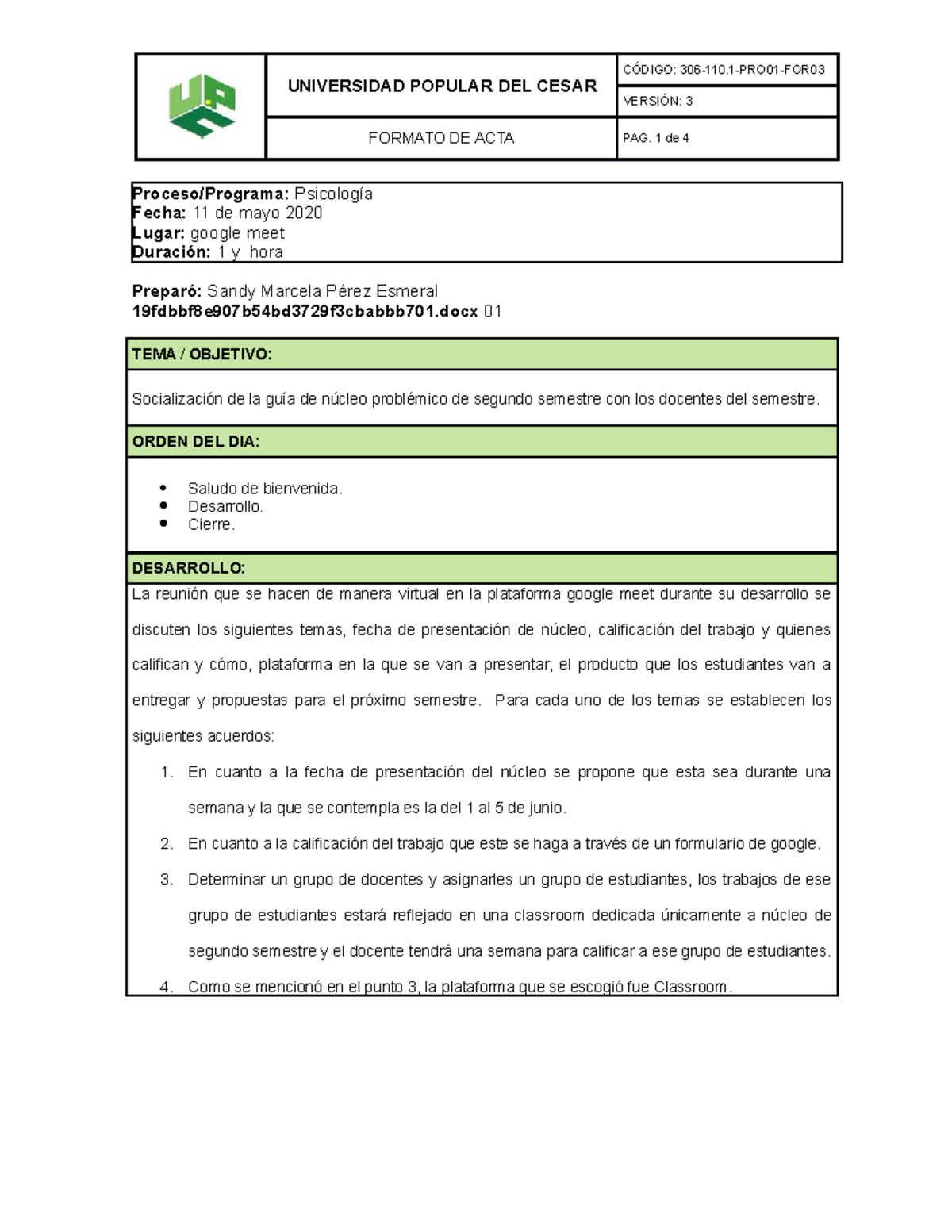 3. Formato DE ACTA v3 Reunión CON Docentes Sobre Ajustes AL Nucleo ...