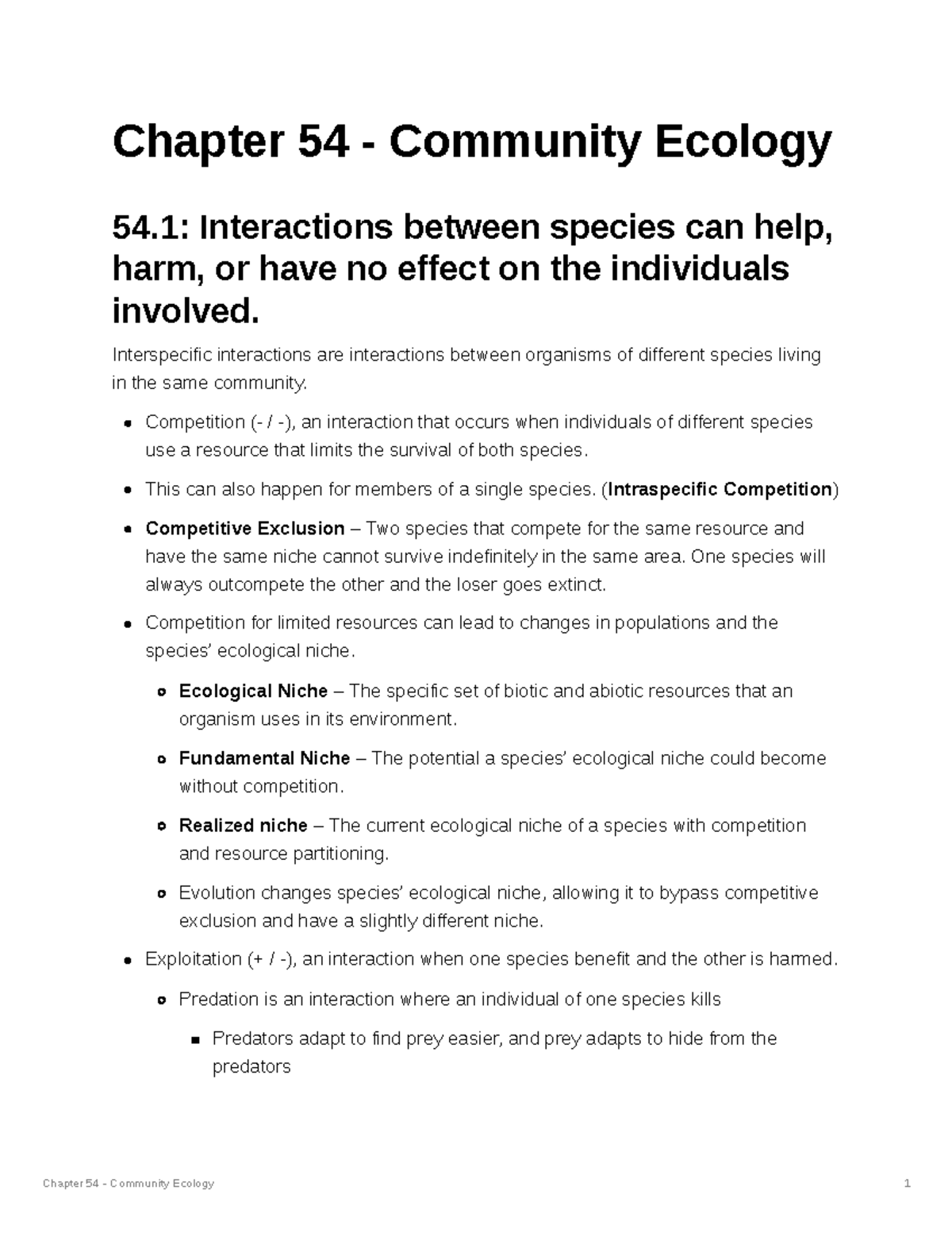 Community Ecology Notes - Chapter 54 - Community Ecology 54 ...