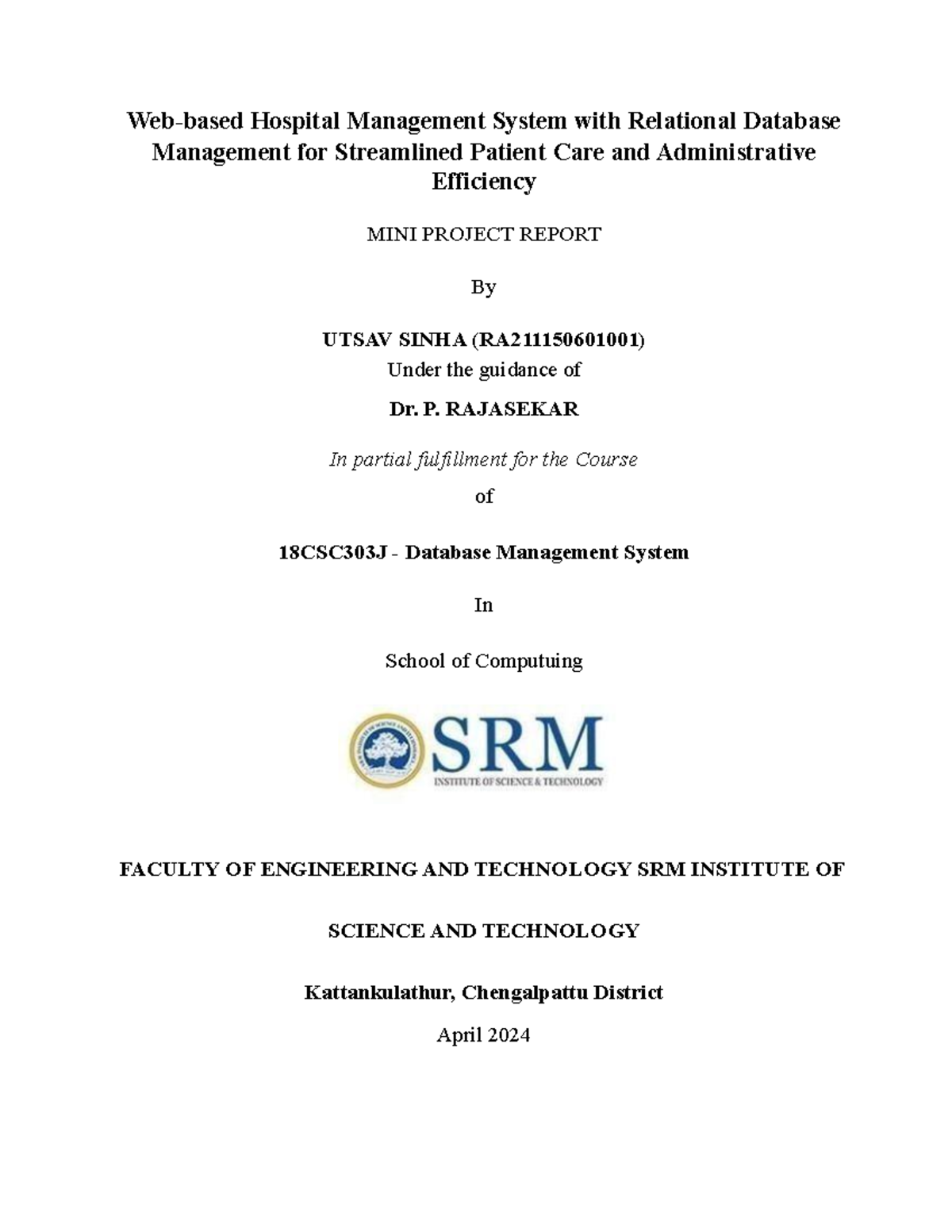 DBMS Mini Project Utsav - Web-based Hospital Management System with ...