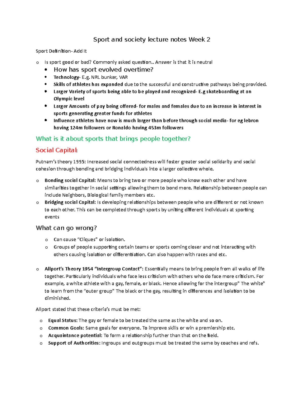 Sport and society lecture Notes - . Answer is that it is neutral How ...