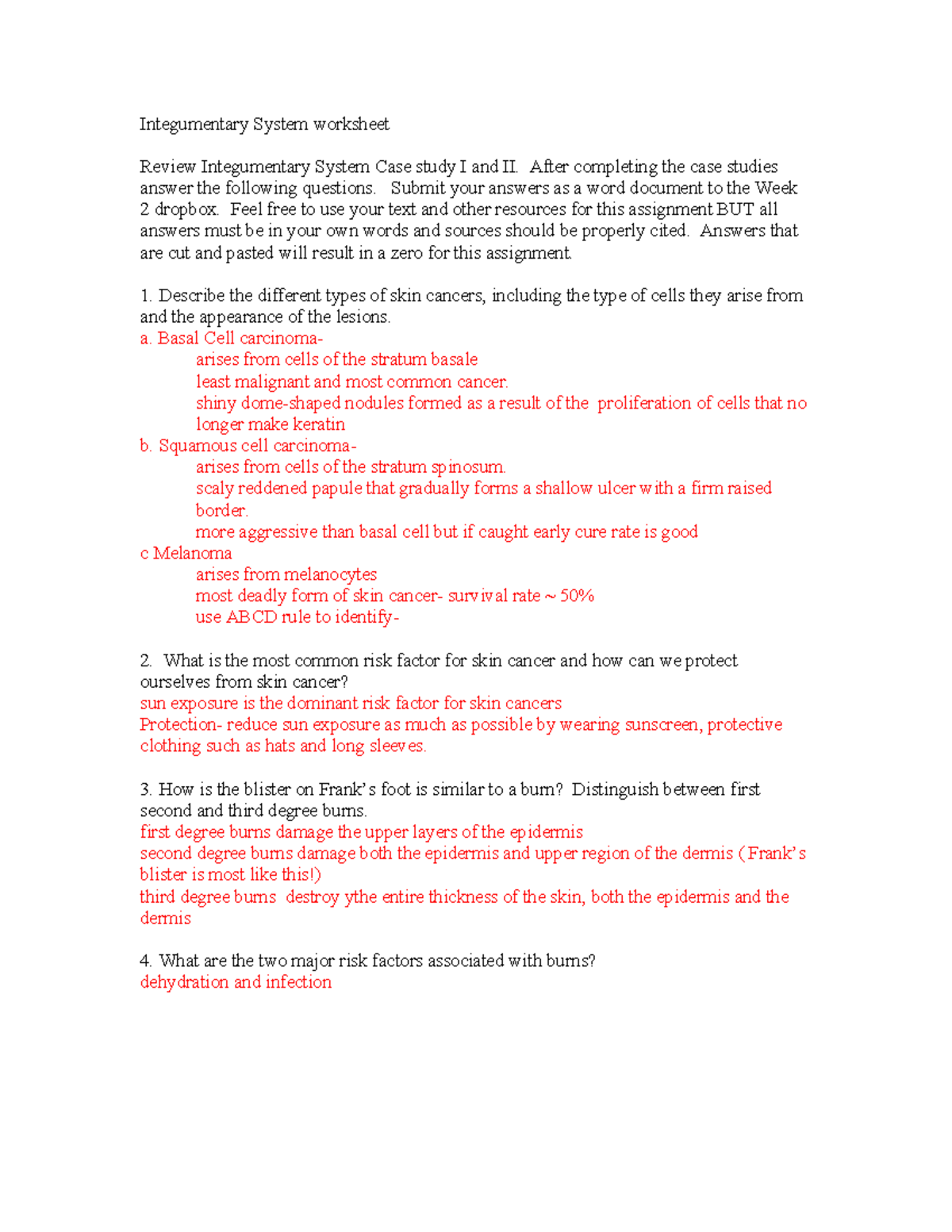 Documents-Lab 2 Integumentary system solutions - Integumentary System ...